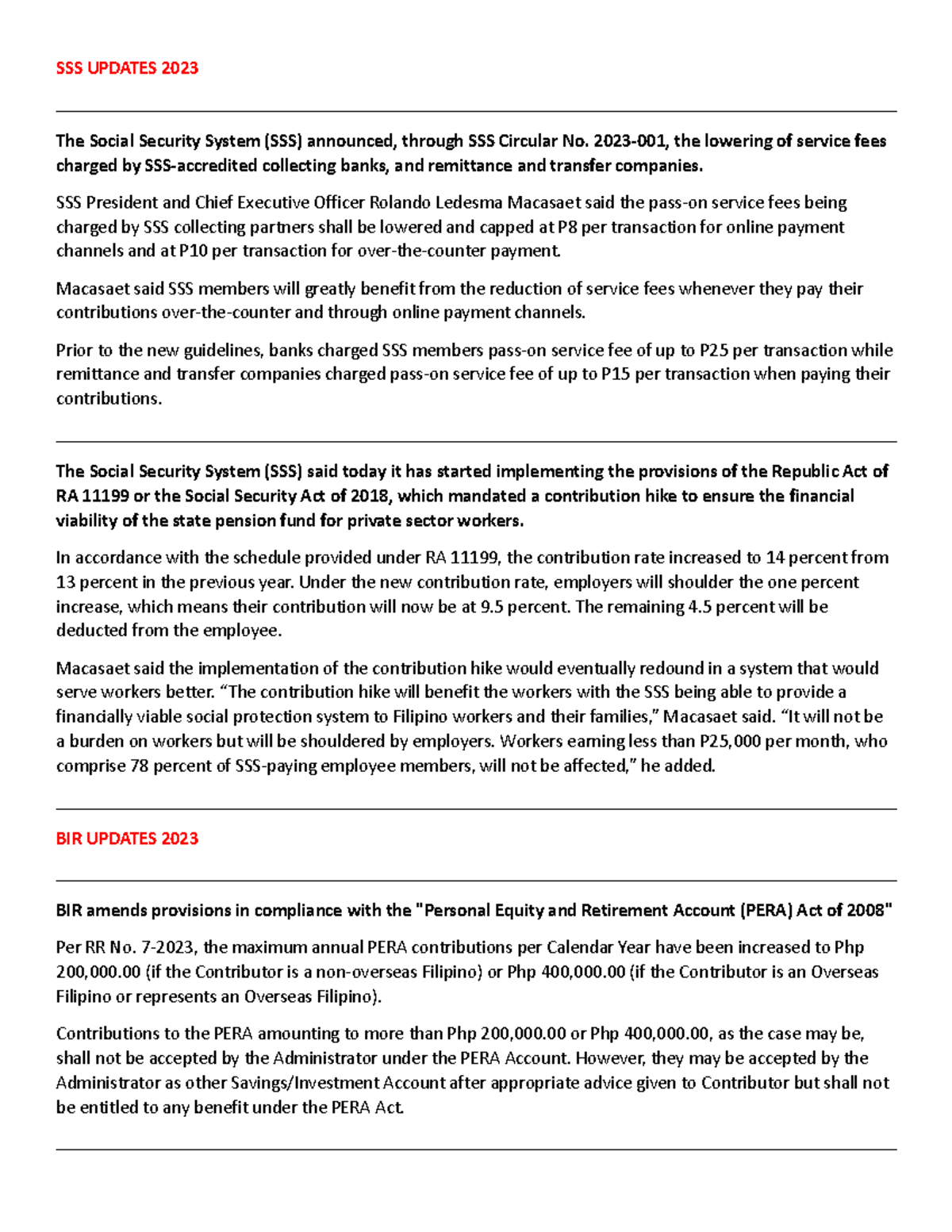NEWS Updates 2023 - 111 - SSS UPDATES 2023 The Social Security System ...