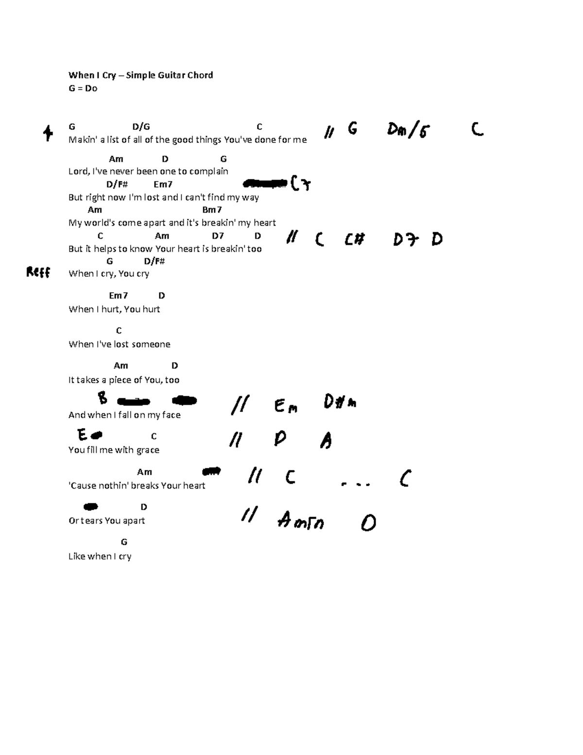 When I Cry - Simple Guitar Chord - . C - H Amin D When I Cry (Bridge ...