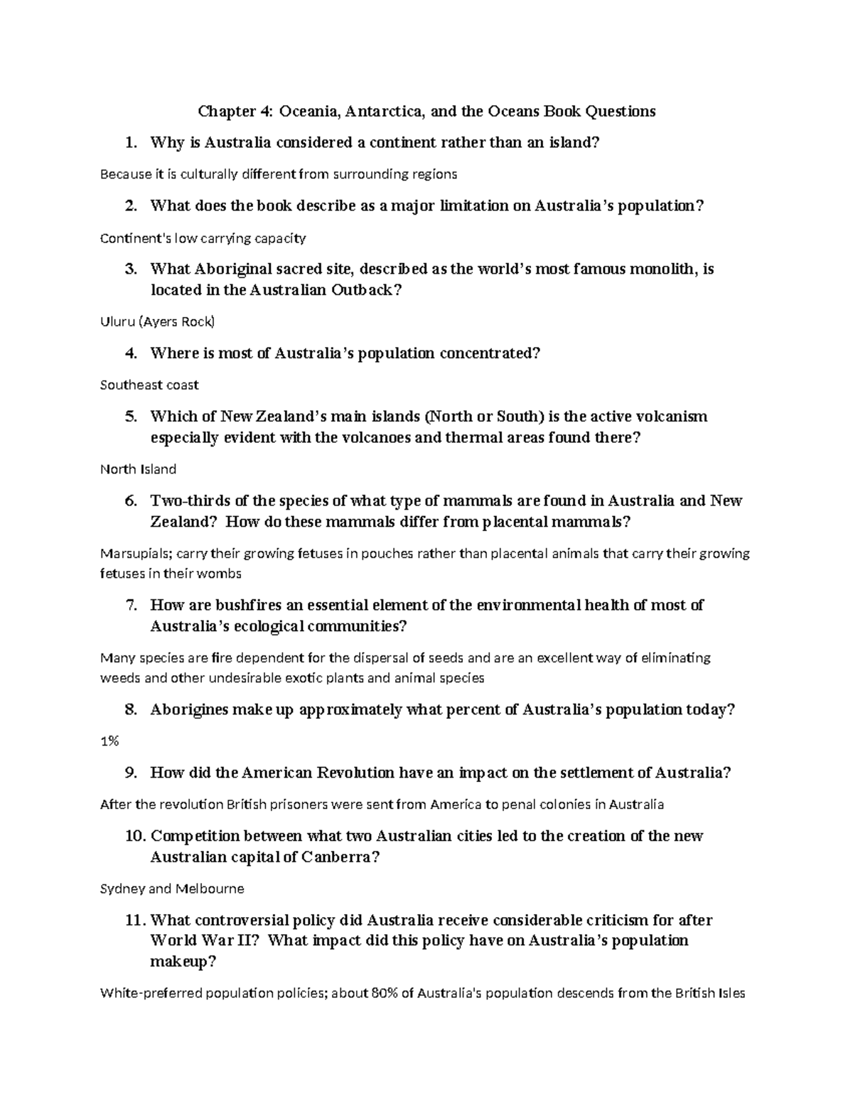Chapter 4 Oceania, Antarctica, and the Oceans Book Questions - Why is ...