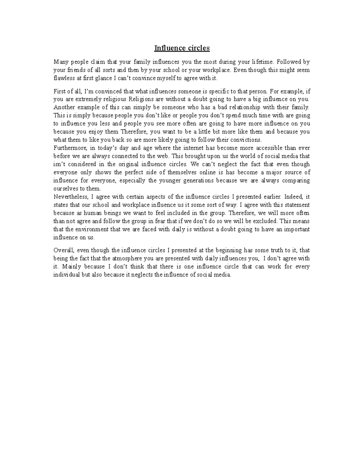 Influence circles - Influence circles Many people claim that your ...