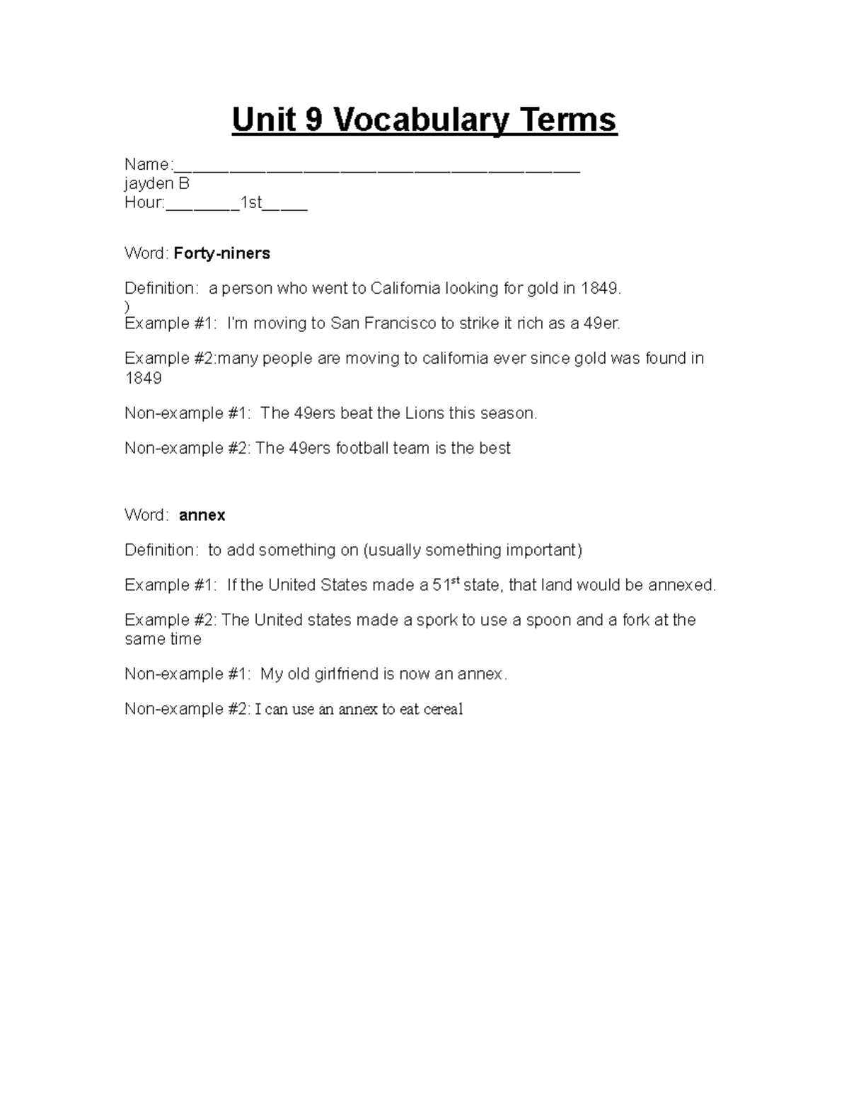 Copy of Unit 9 Vocabulary Terms - Unit 9 Vocabulary Terms - Studocu