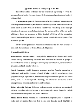 Social policy - They are answers for exam questions - Exam questions ...