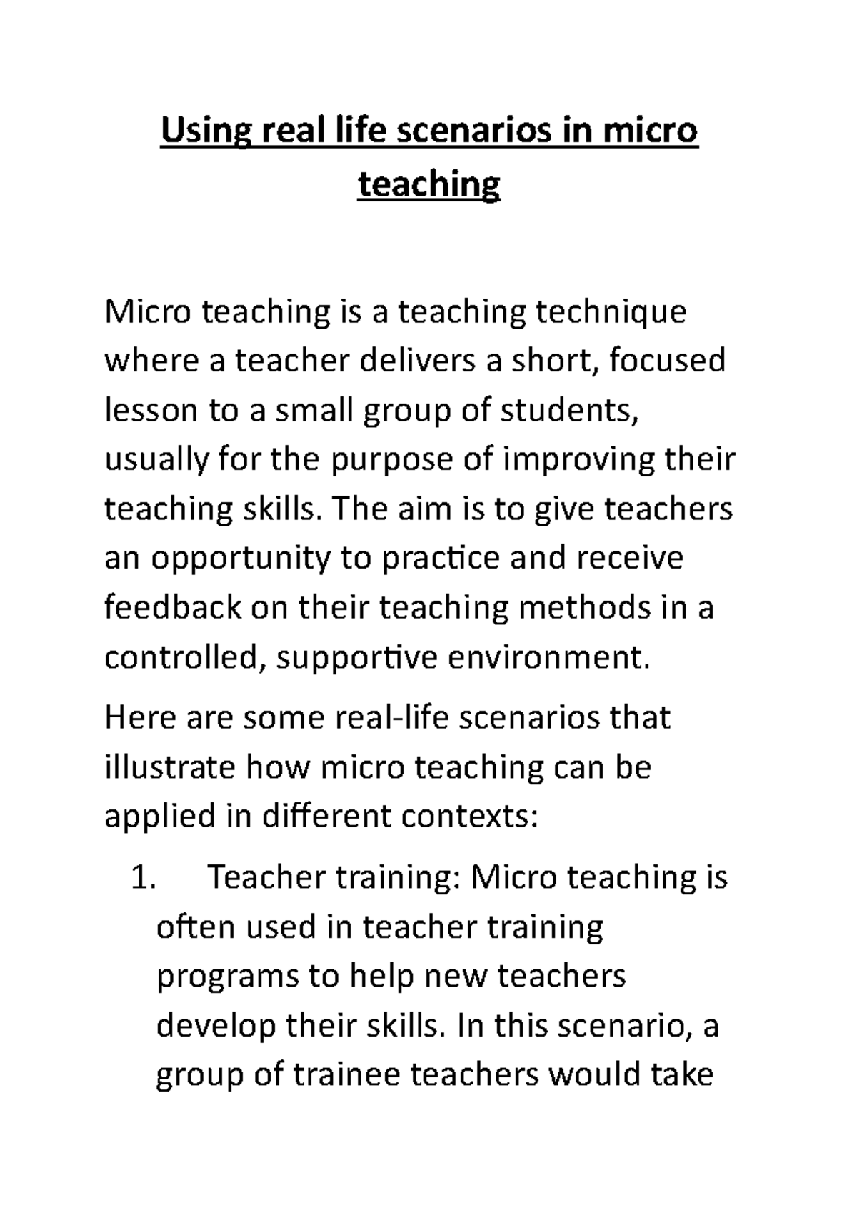 Using real life scenarios in micro teaching - Using real life scenarios ...
