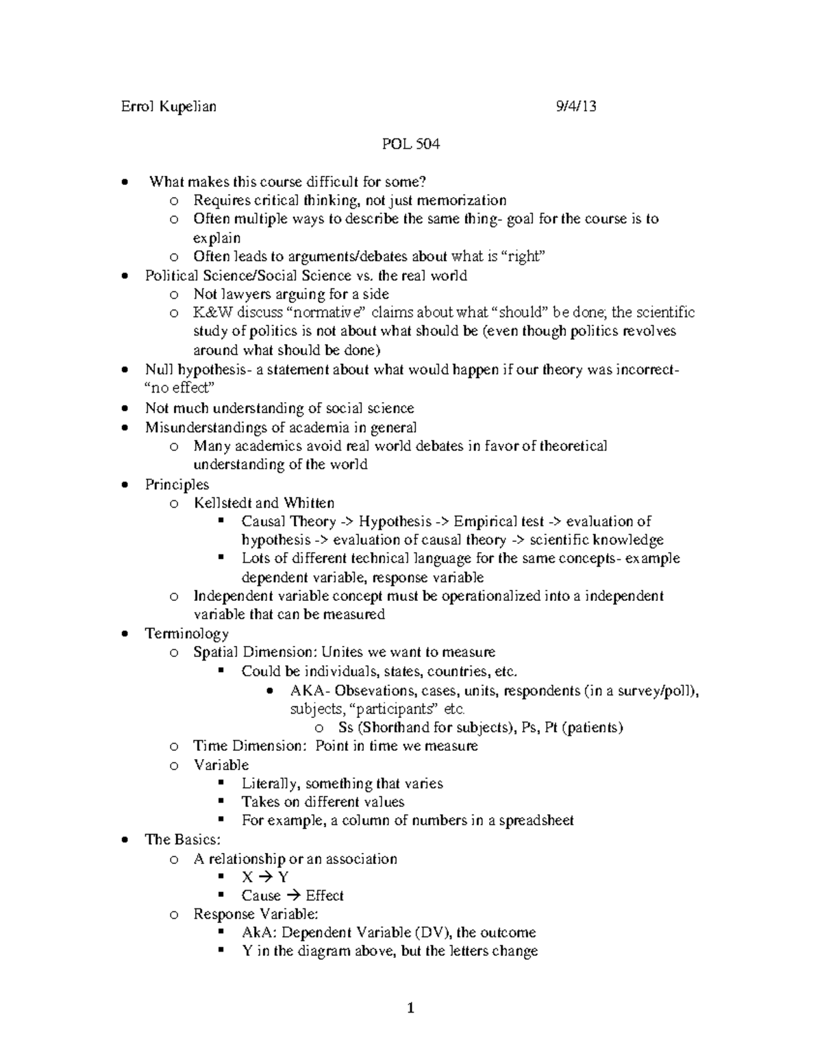 Research Design - Lecture notes - POL 504 9 - 4 - 13 - Errol Kupelian ...