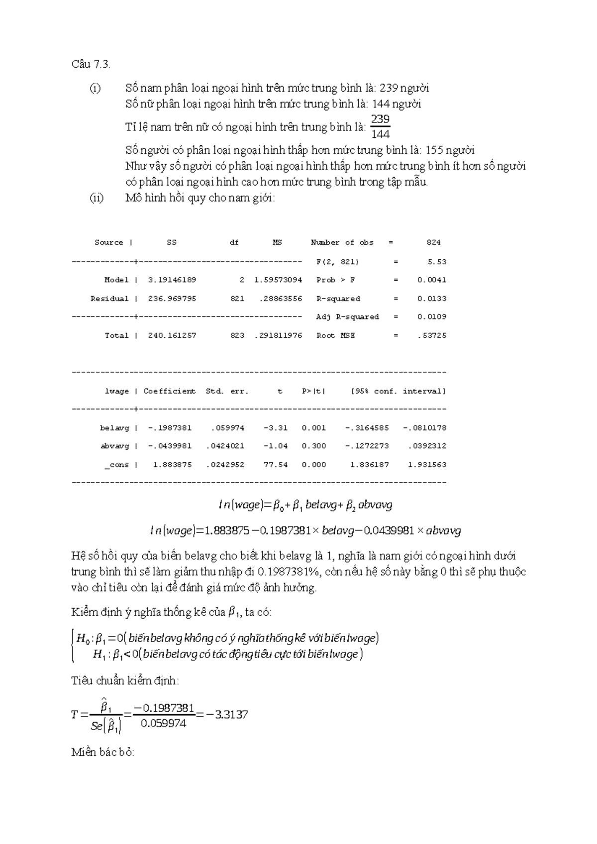 KTL-1 - nbbb - Câu 7. (i) Số nam phân loại ngoại hình trên mức trung ...