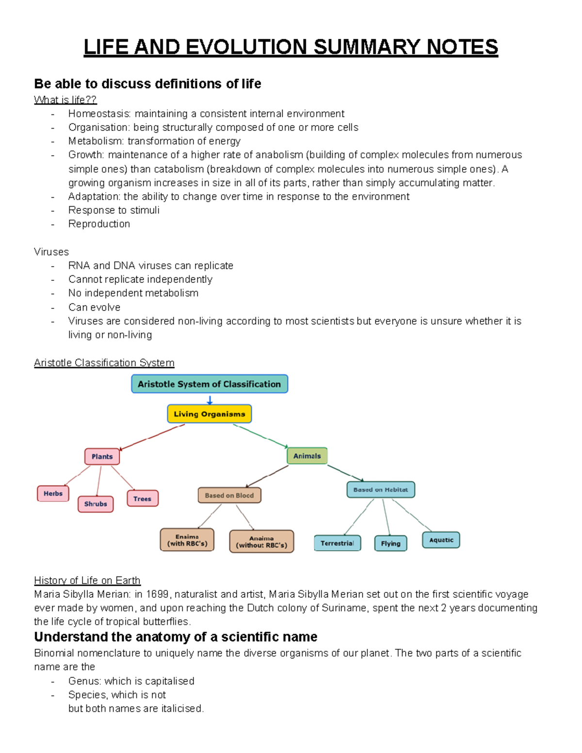 LIFE AND Evolution Summary Notes - LIFE AND EVOLUTION SUMMARY NOTES Be ...