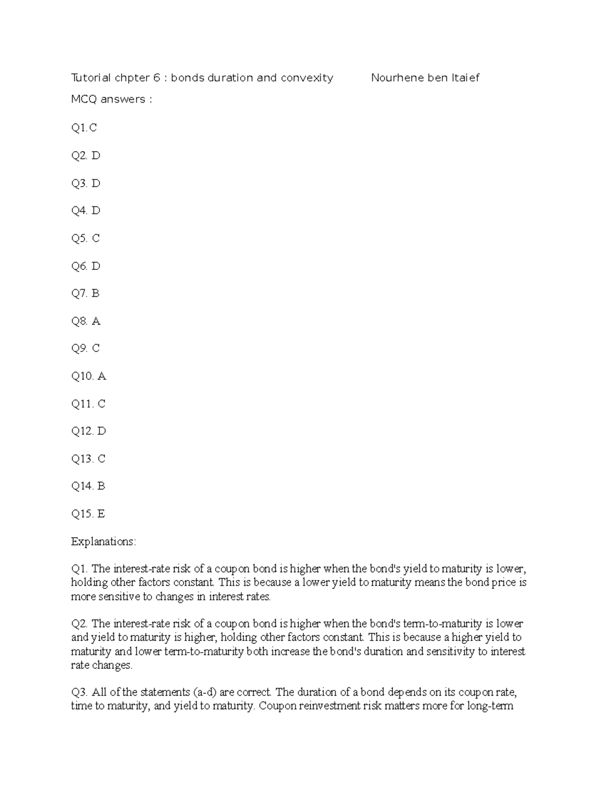 Tutorial chpter 6 nourhene homework - Tutorial chpter 6 : bonds ...