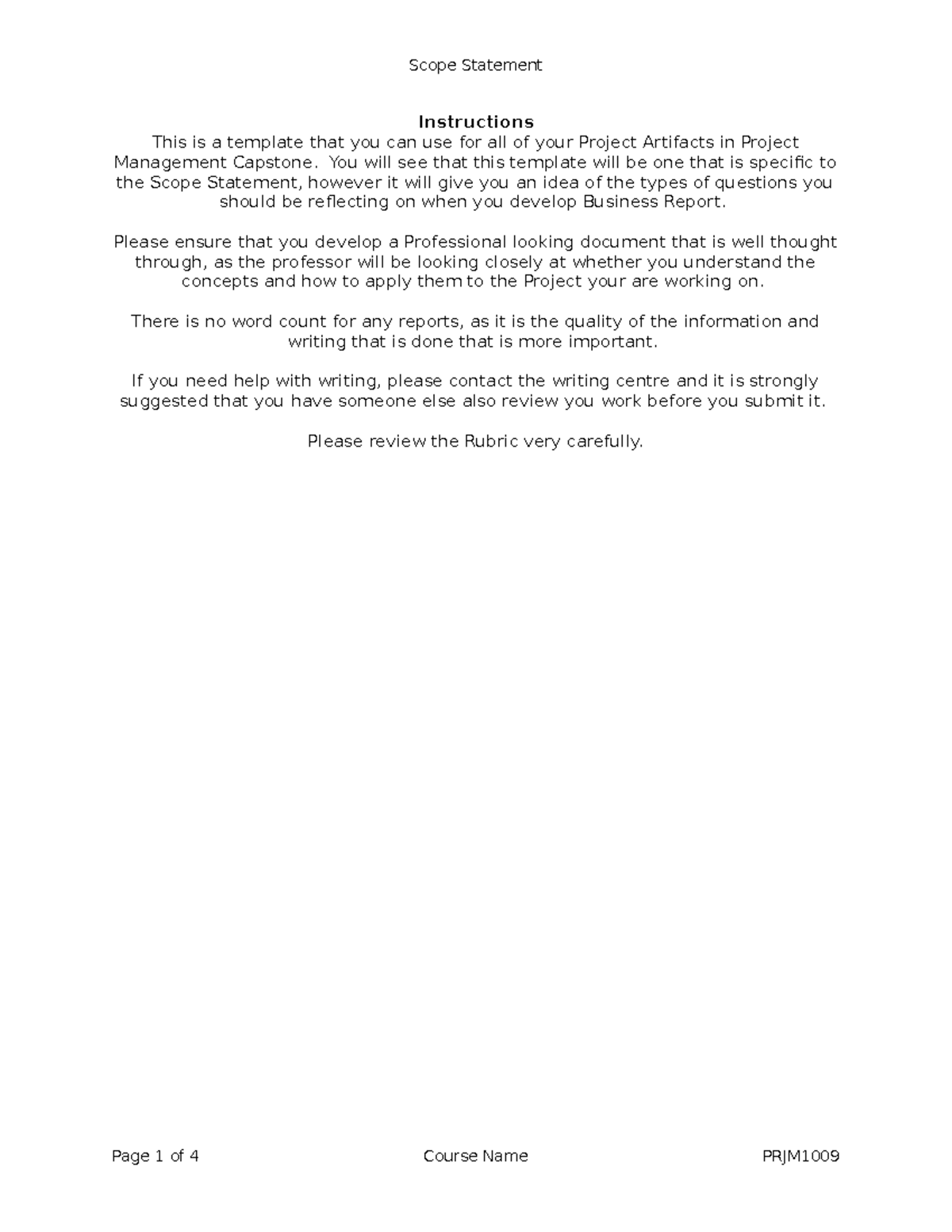 Scope Statement - Template - Instructions This is a template that you ...