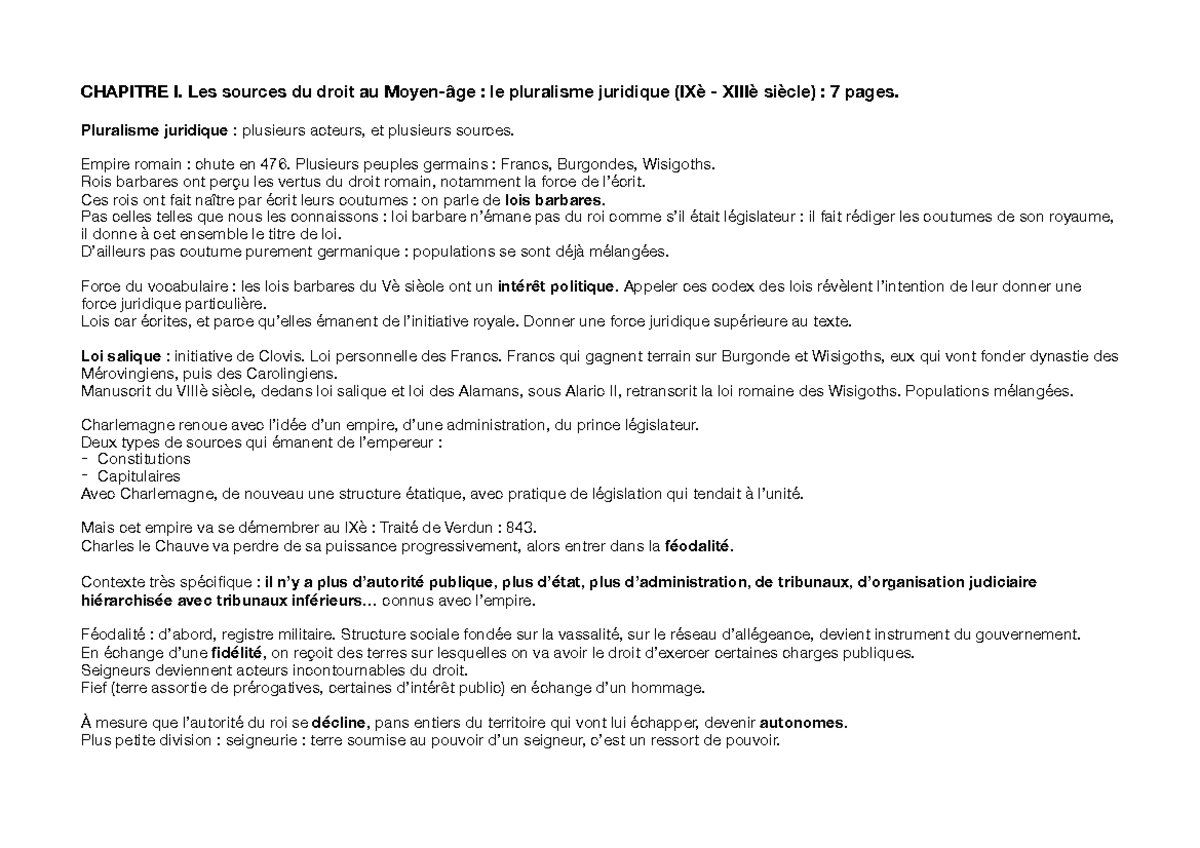 HDS Chapitre I - Cours chap 1 histoire des sources du droit - CHAPITRE I. Les sources du droit ...