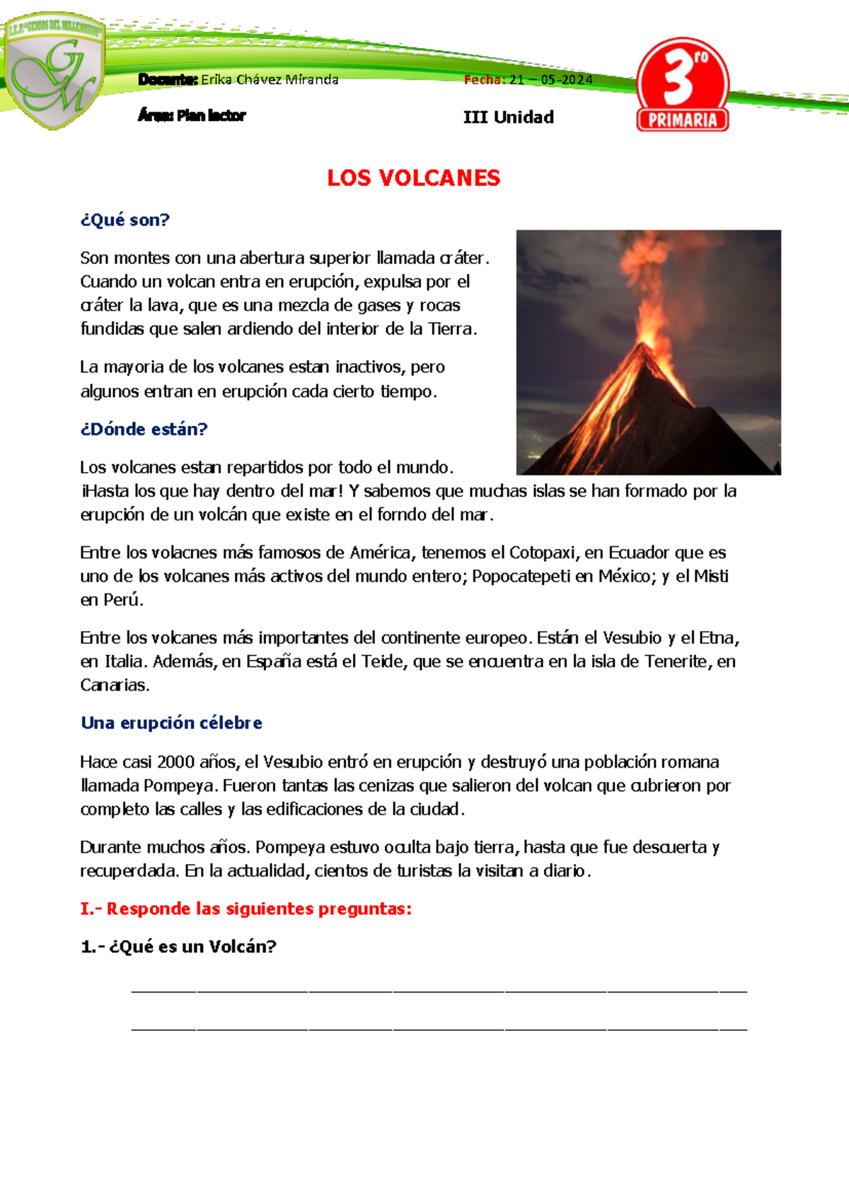 LOS Volcanes - Es completa - Erika Chávez Miranda Fecha: 21 – 05 - 2024 ...