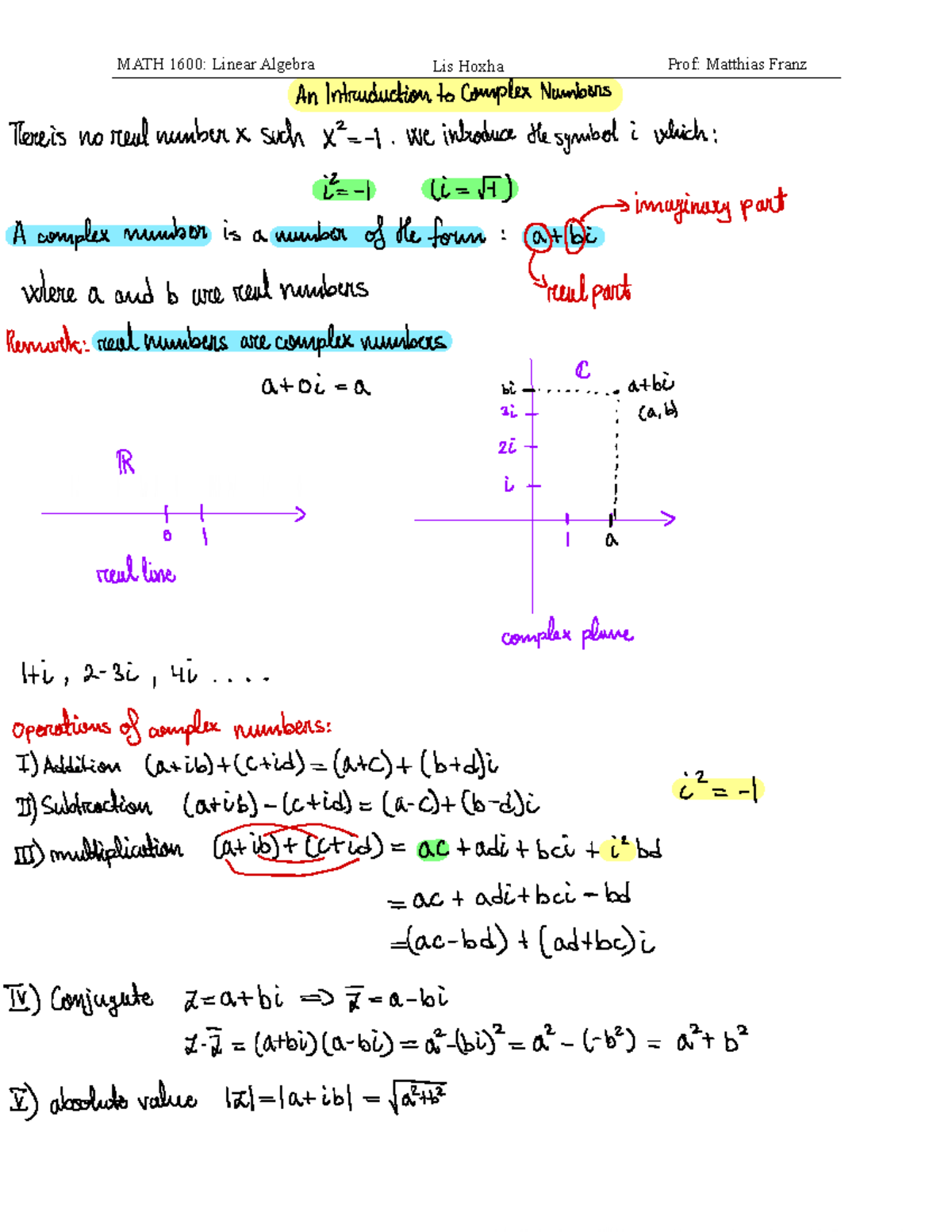 Complex Numbers - EC 2220: Intermediate Macroeconomics I Baxter ...
