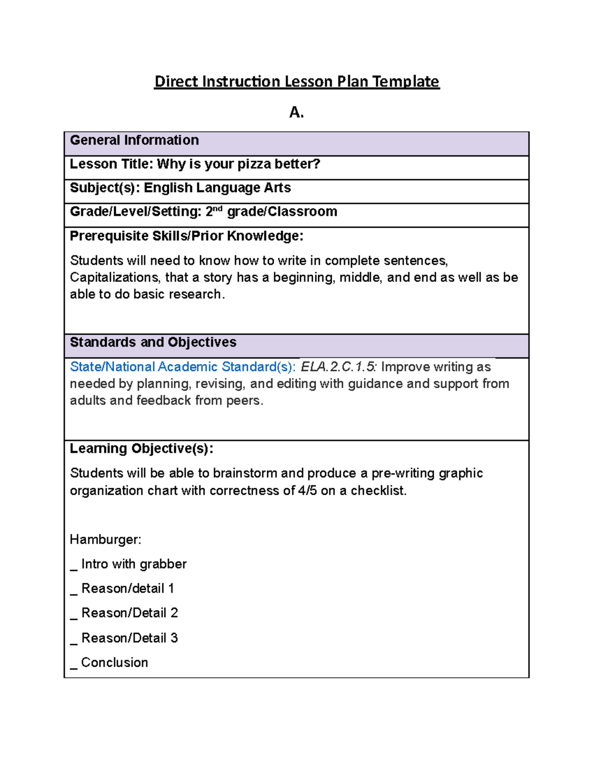 Lp direct instruction lesson plan template - Direct Instruction Lesson ...