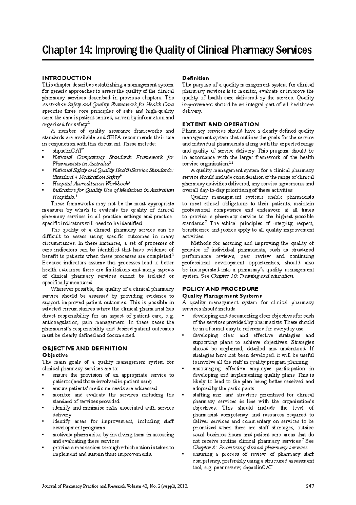 QA CP sop clinical pharmacy s47-s49 chapter 14 - Journal of Pharmacy ...