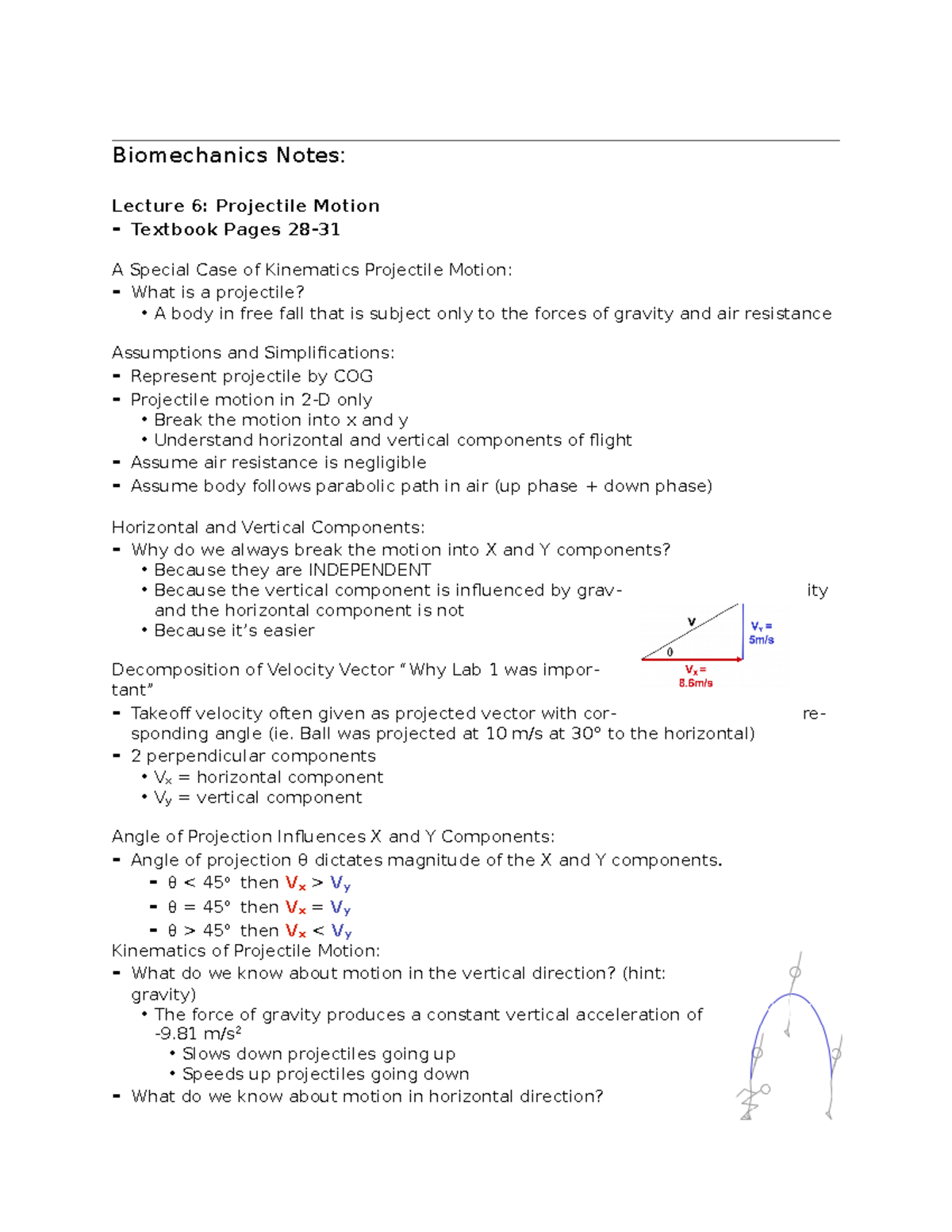 Biomechanics Notes - Biomechanics Notes: Lecture 6: Projectile Motion ...