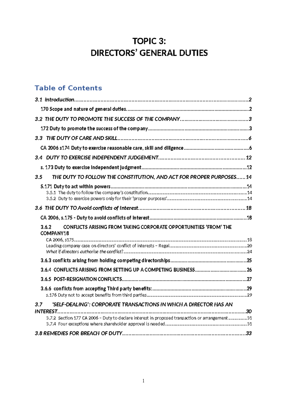 Topic 3 - director s general duties - TOPIC 3: DIRECTORS’ GENERAL ...