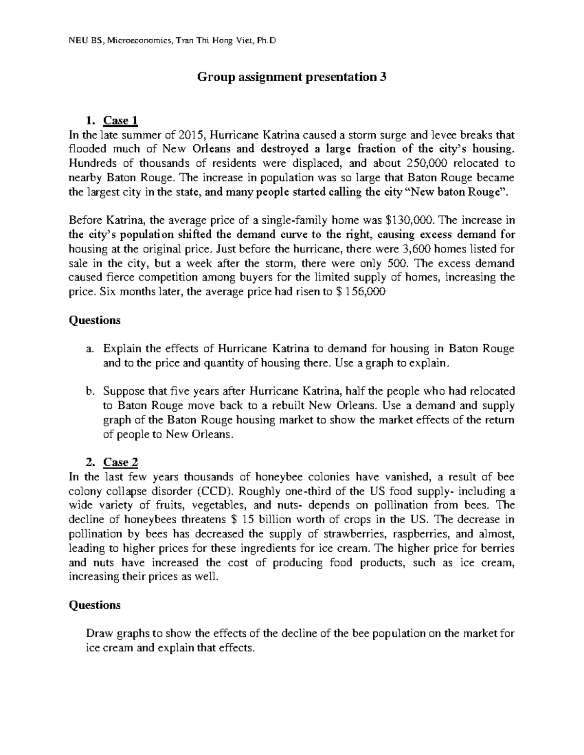 Presentation assignment 3 - NEU BS, Microeconomics, Tran Thi Hong Viet, Ph Group assignment ...
