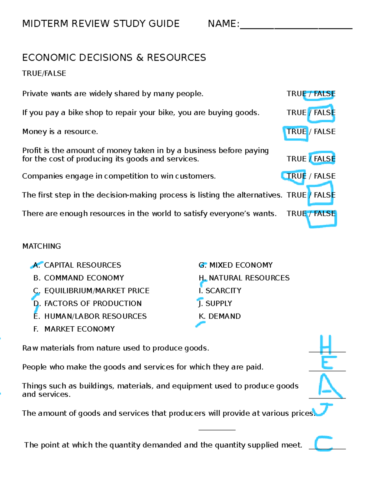 Early Units - Review - work - MIDTERM REVIEW STUDY GUIDE NAME ...