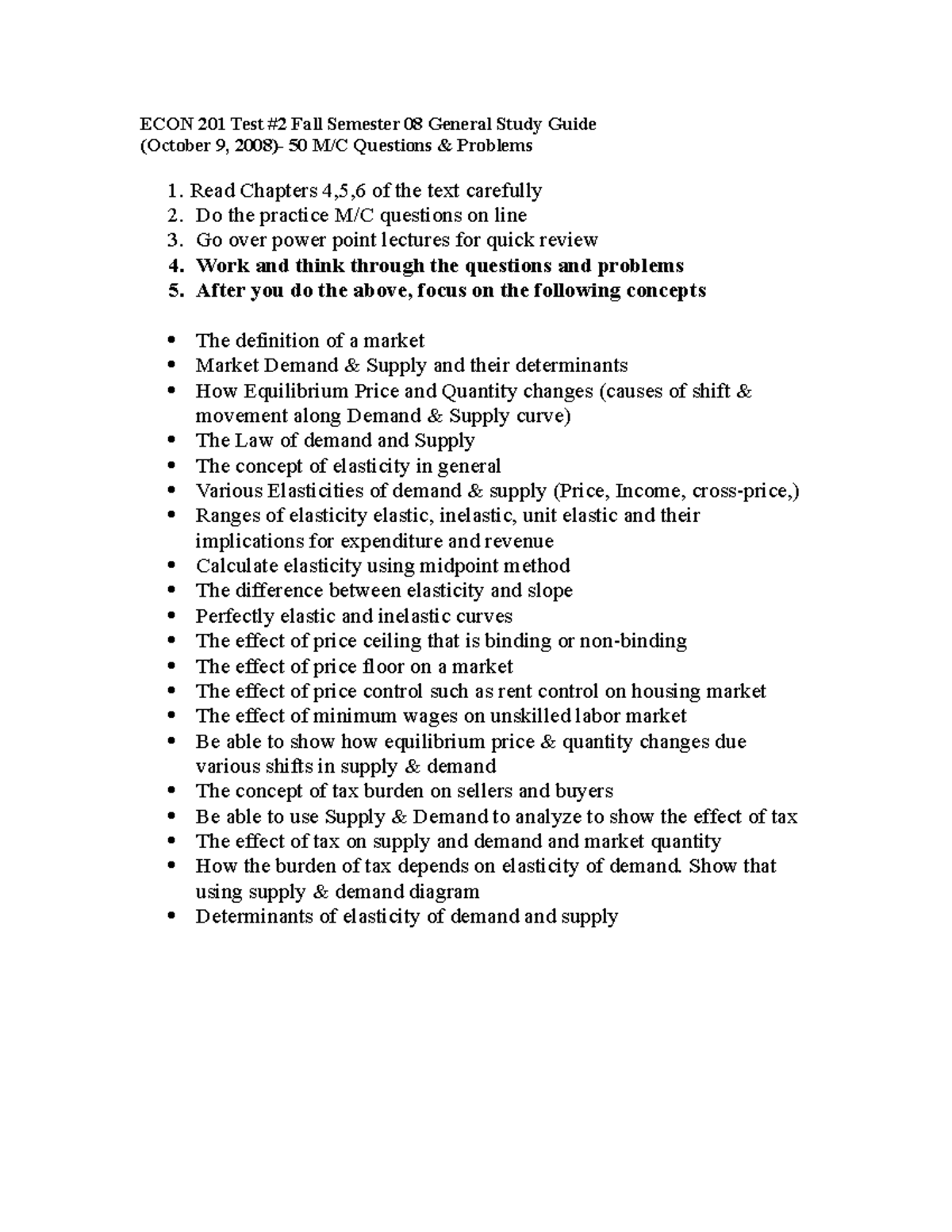 ECON 201 Test Ff 08 Guide - ECON 201 Test #2 Fall Semester 08 General ...