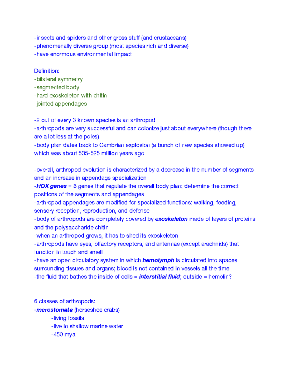 Prof Wilson Arthropods Notes -insects and spiders and other gross stuff ...