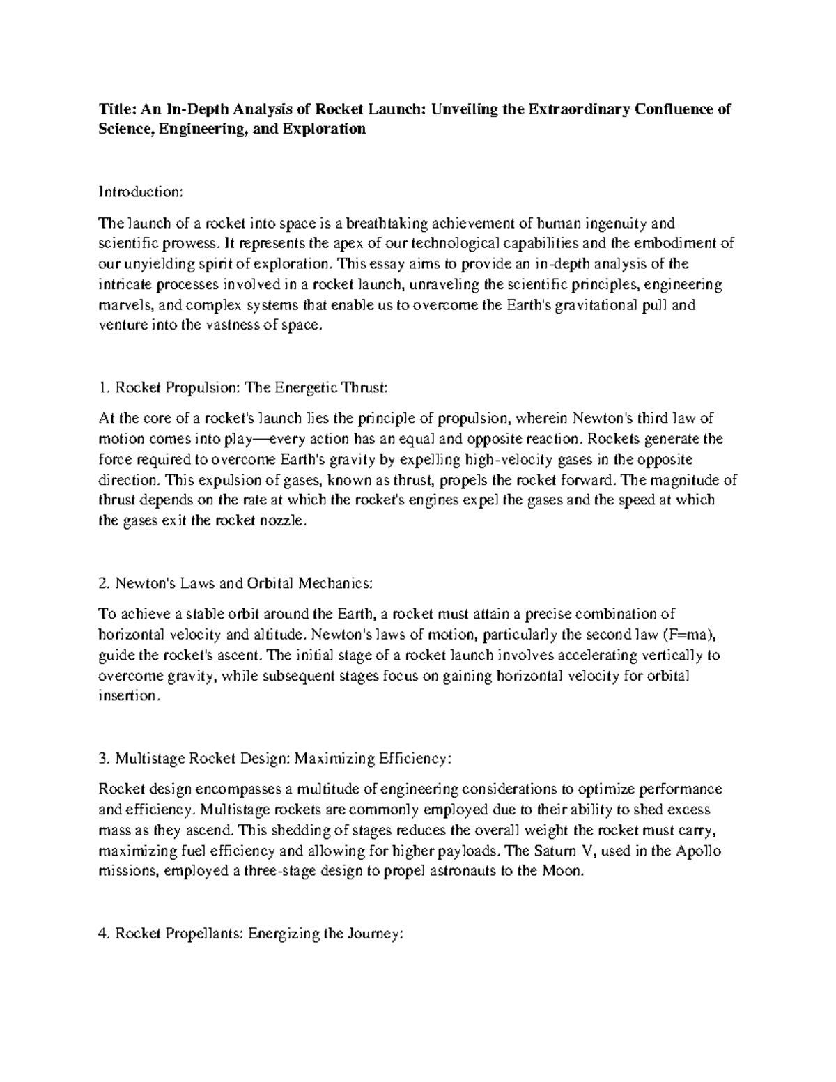 2015 Analysis OF Rocket Draft - Title: An In-Depth Analysis of Rocket ...