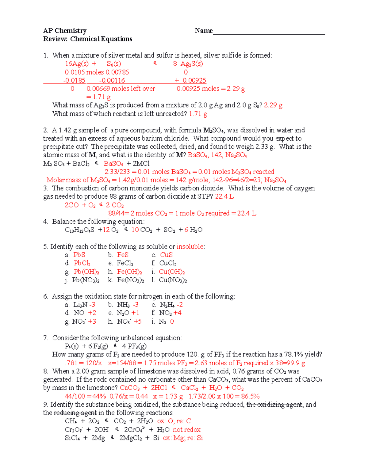 2016 answers to review sheet - AP Chemistry Name ...