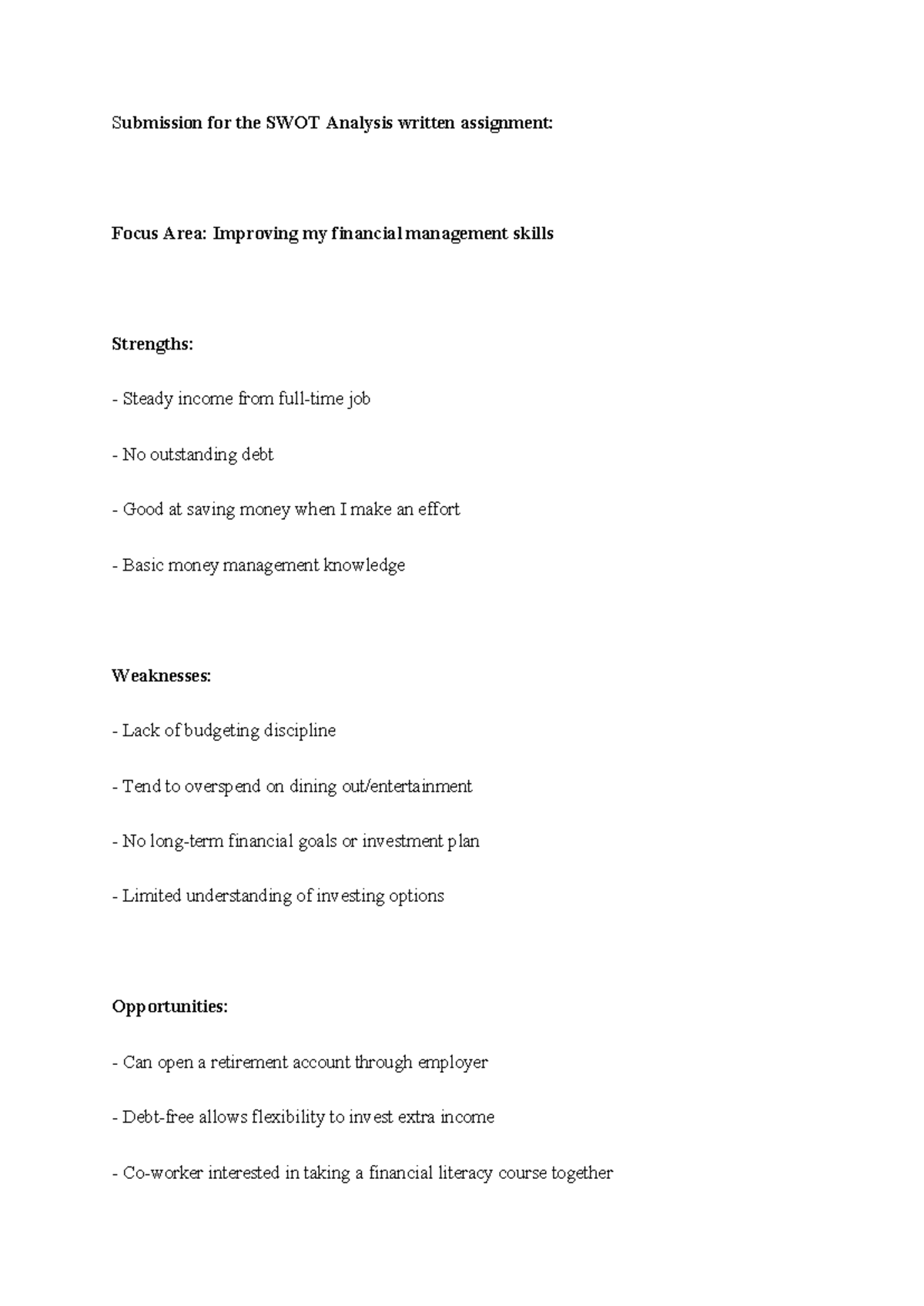 UNIT 7 Written Assignment EI - Submission for the SWOT Analysis written ...