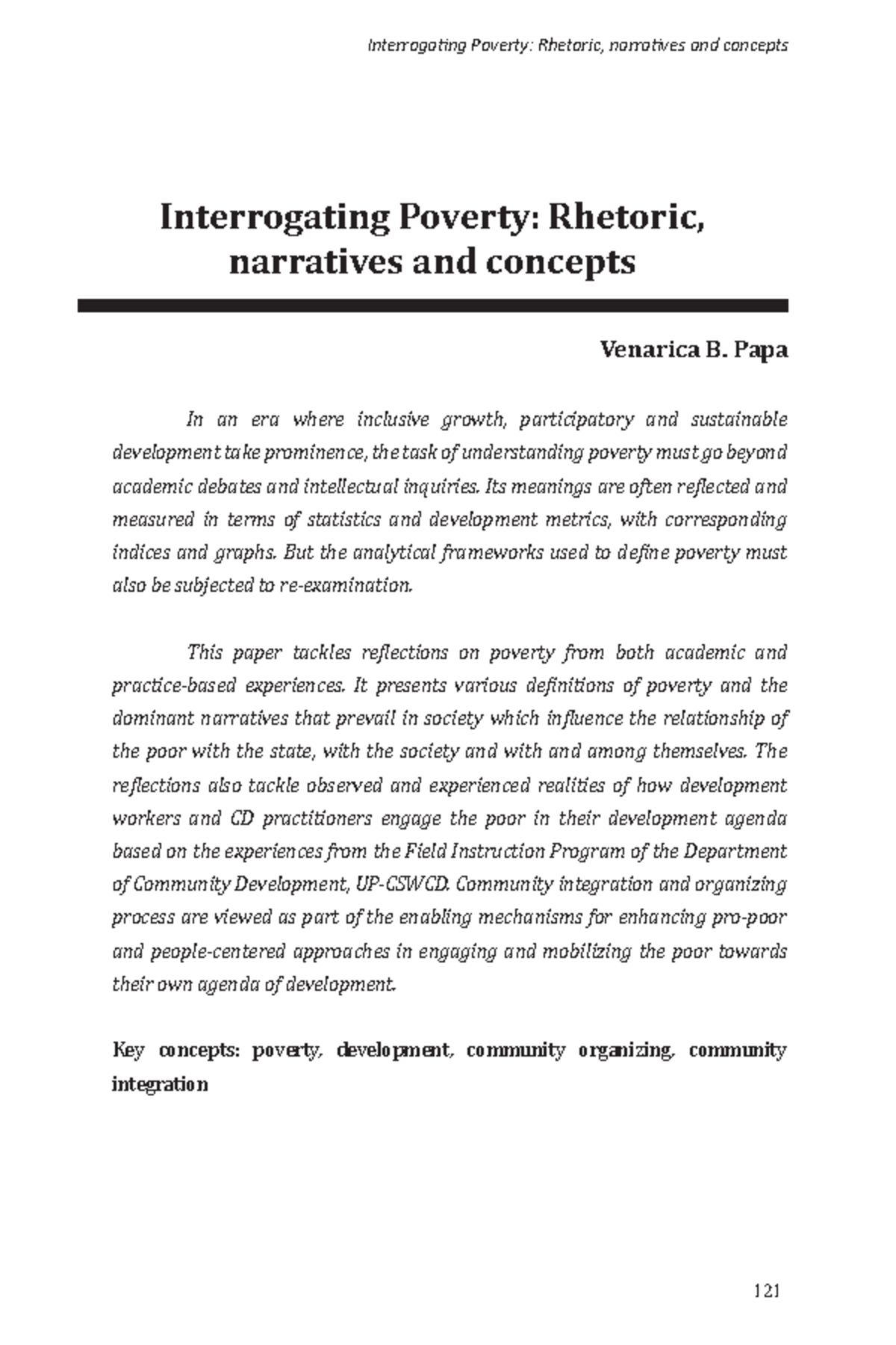 2018 PJSD Interrogating Poverty Papa - Interroga琀椀ng Poverty: Rhetoric ...