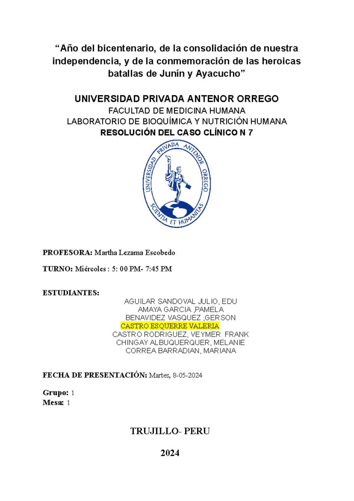 “CASO Clinico N7DE Bioquimica - “Año del bicentenario, de la ...