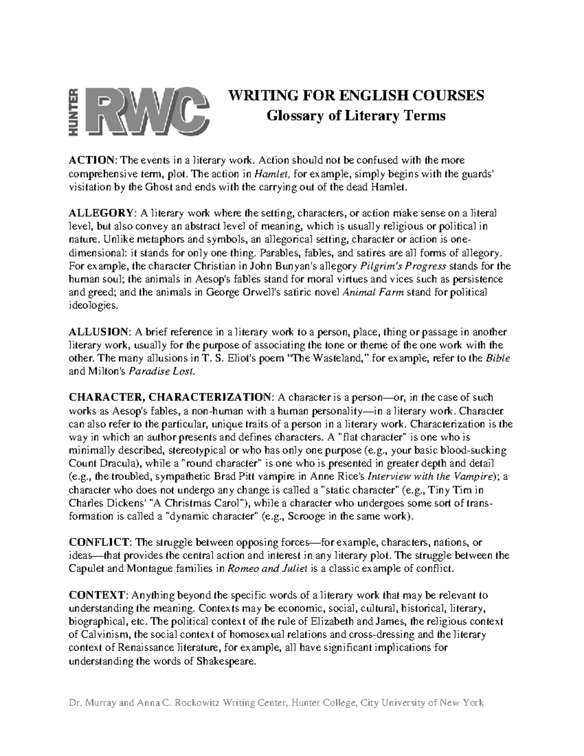 Glossary of Literary Terms - WRITING FOR ENGLISH COURSES Glossary of ...