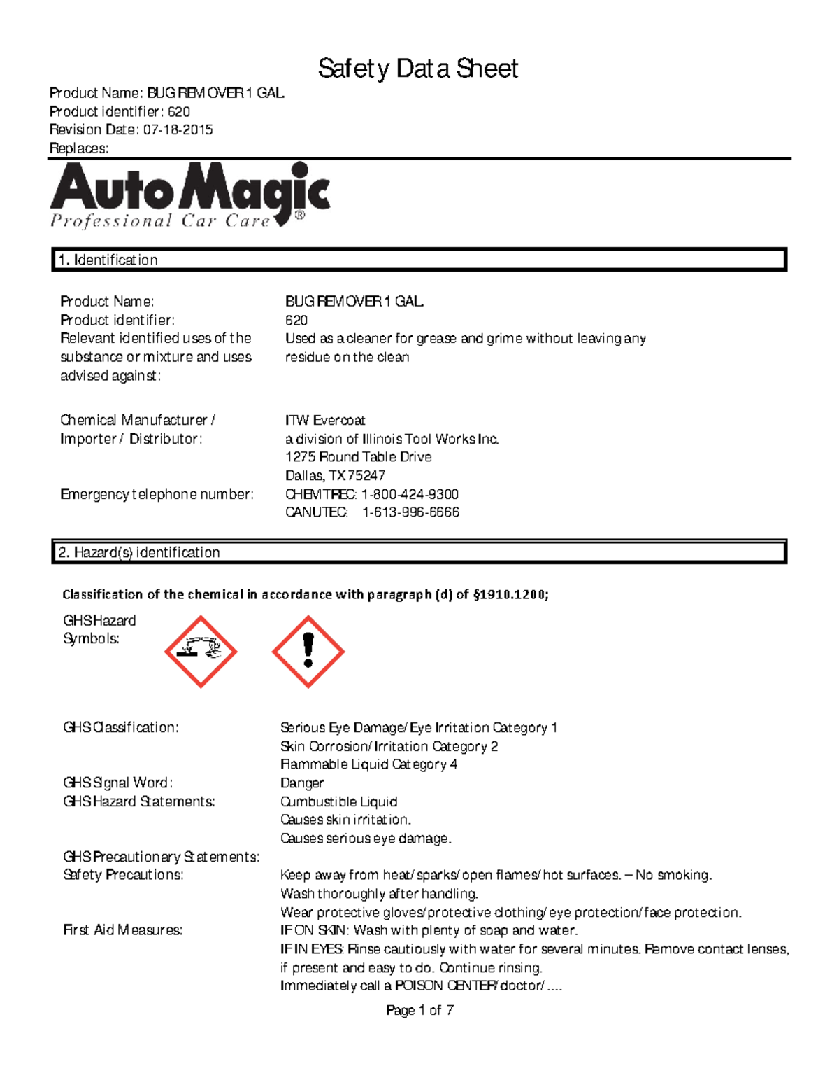 Bug Remover - MSDS - Product Name: BUG REMOVER 1 GAL. Product ...