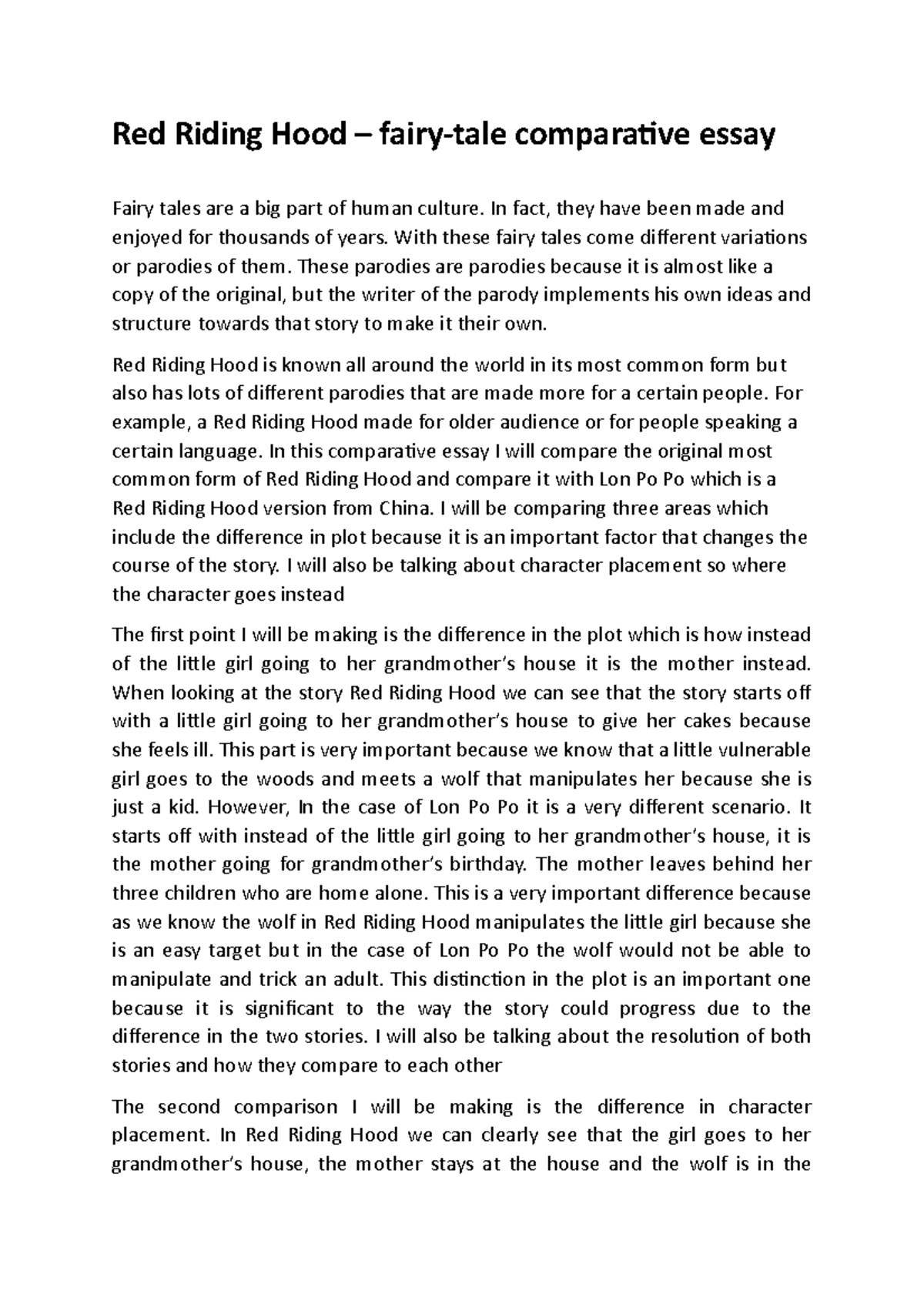 Comparitve essay - Red Riding Hood – fairy-tale comparative essay Fairy ...
