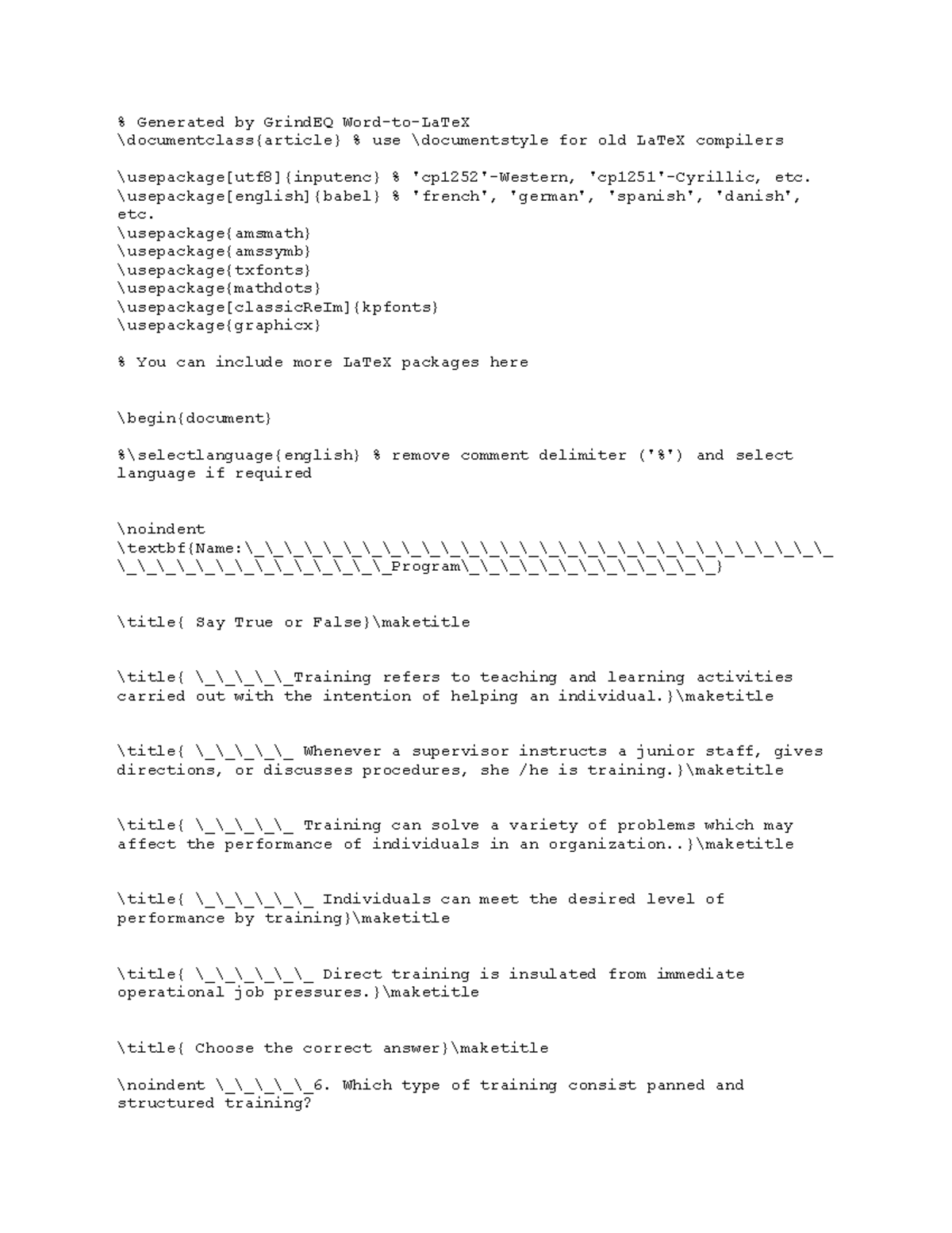 Final exam - Question and answer - % Generated by GrindEQ Word-to-LaTeX \documentclass{article ...