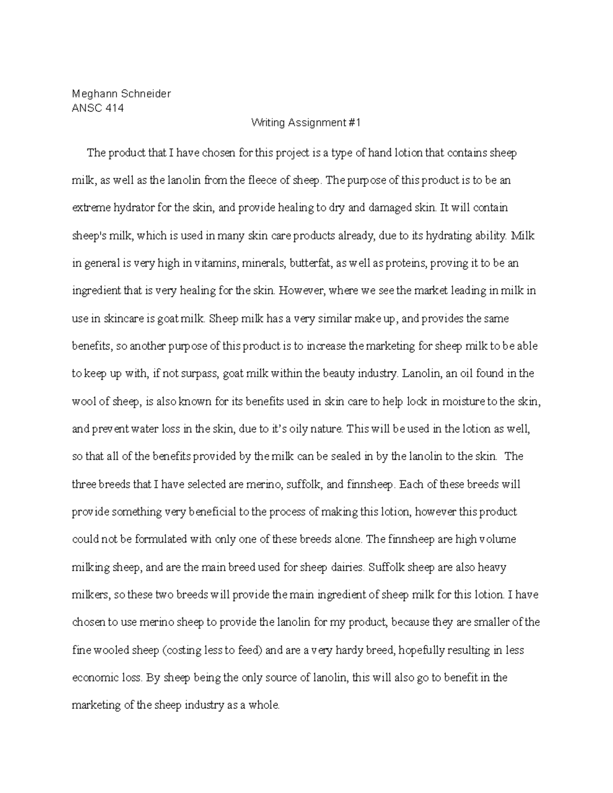 Writing assignment 1 sample - Meghann Schneider ANSC 414 Writing ...