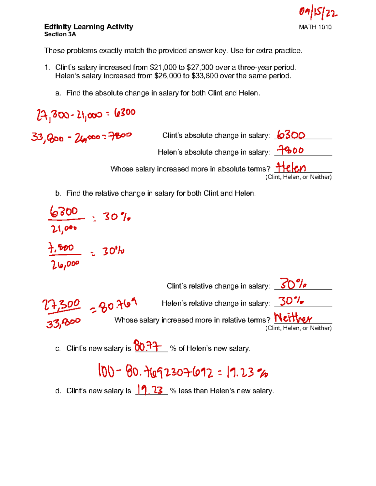 3AActivity - Class Activity - Edfinity Learning Activity MATH 1010 ...