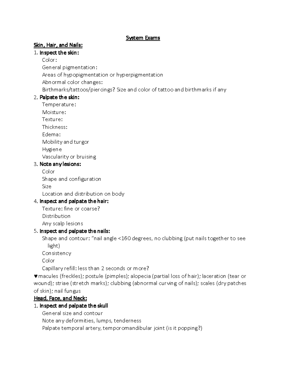 System Exams Study Guide (in depth) - System Exams Skin, Hair, and ...