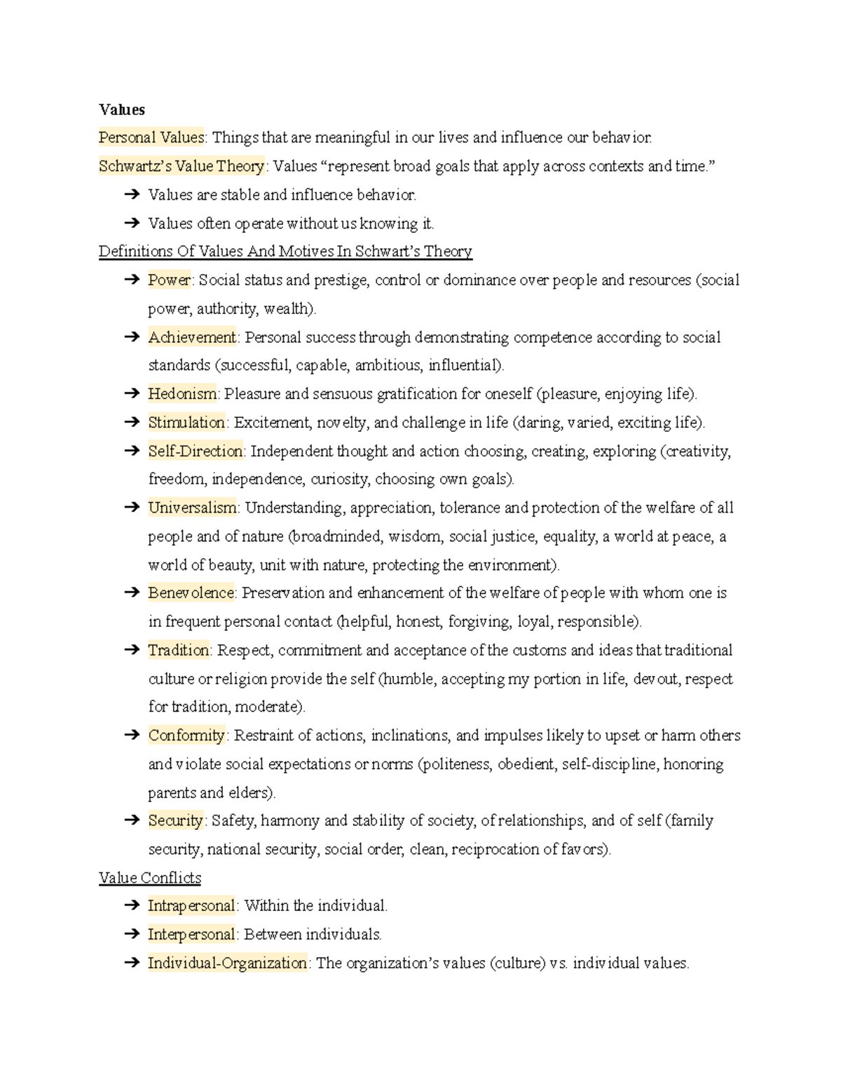 Chapter 6 Notes - Values, Attitudes, Job Satisfaction - Values Personal ...