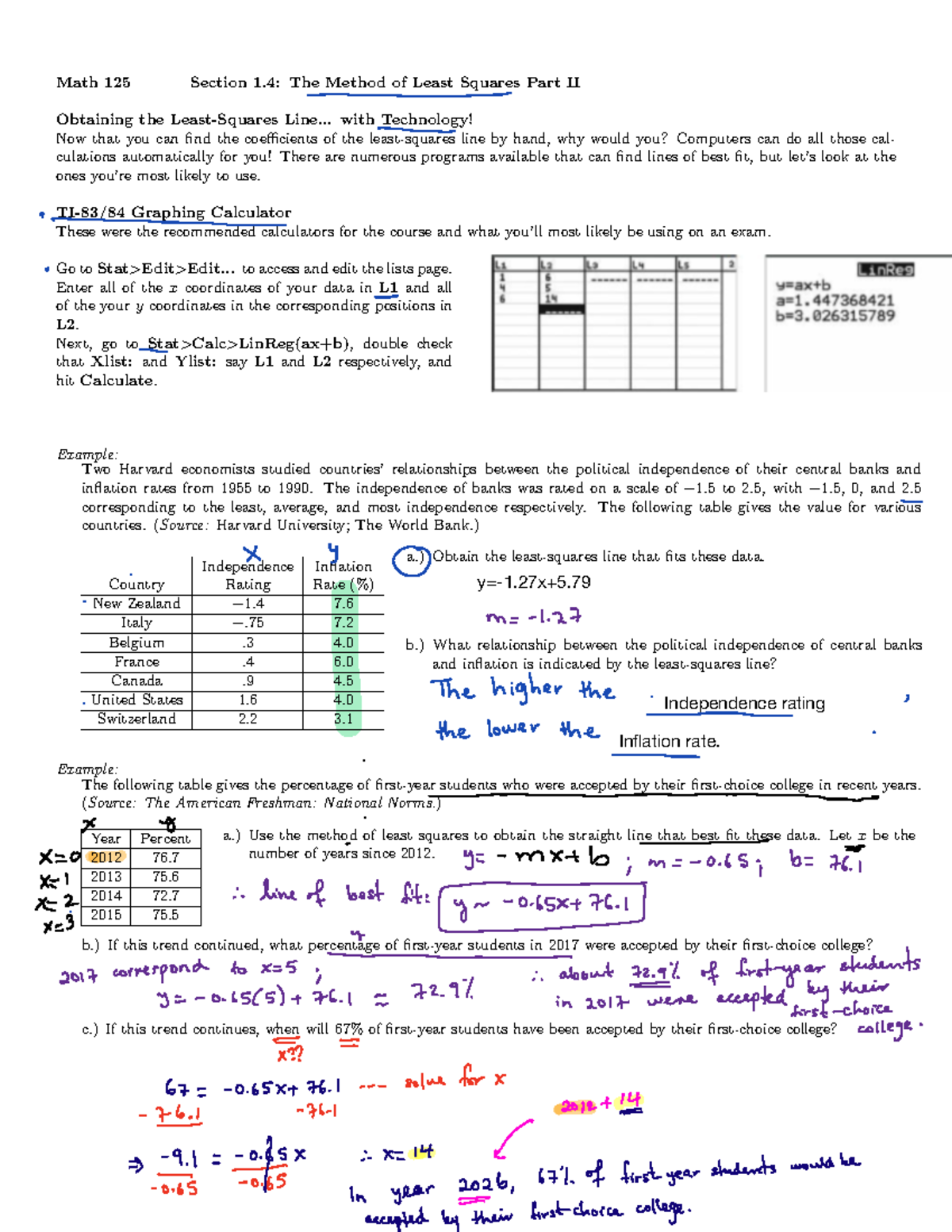 Math 125 LS 1.4 Part II Solution - Math 125 Section 1: The Method of ...