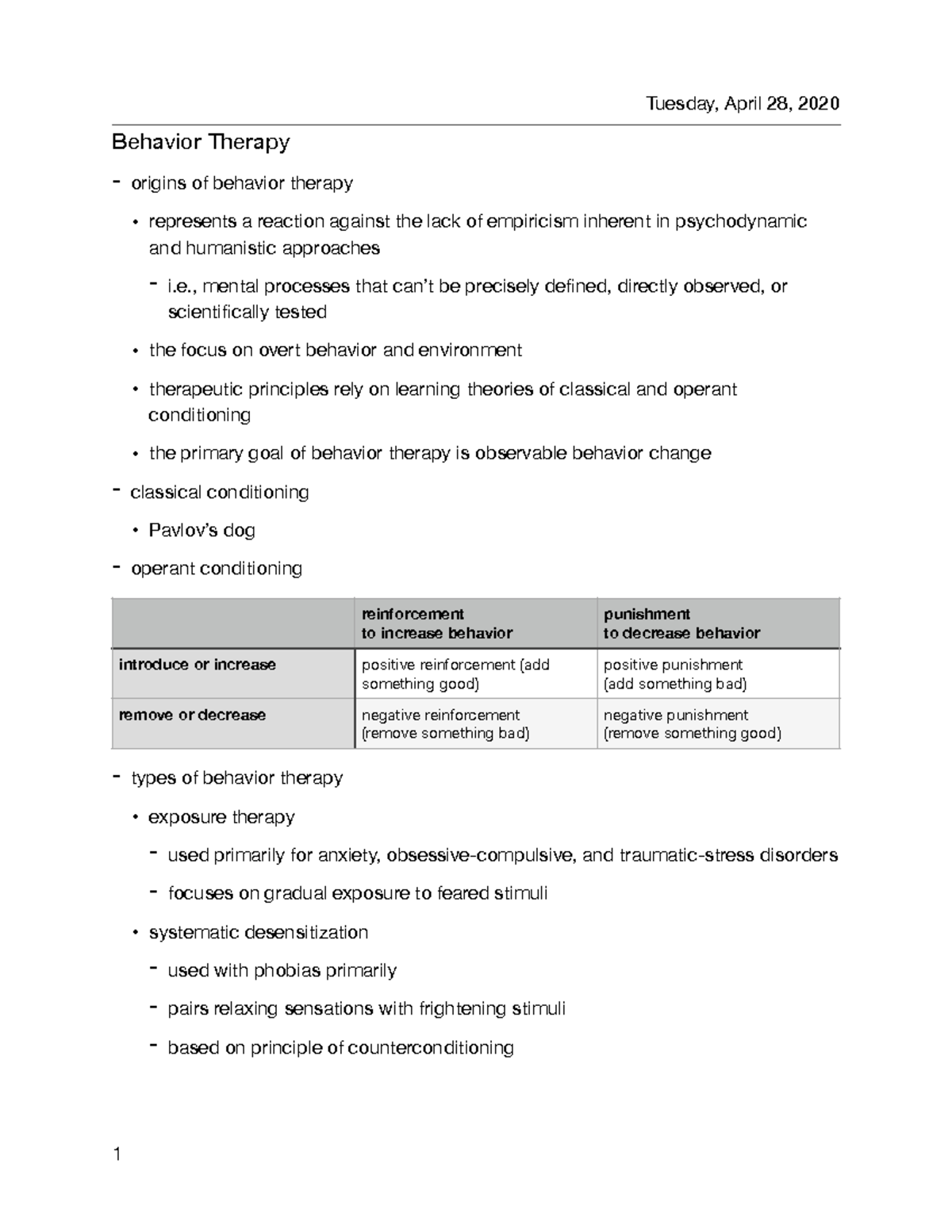 Behavior therapy - lecture notes - Behavior Therapy - origins of ...