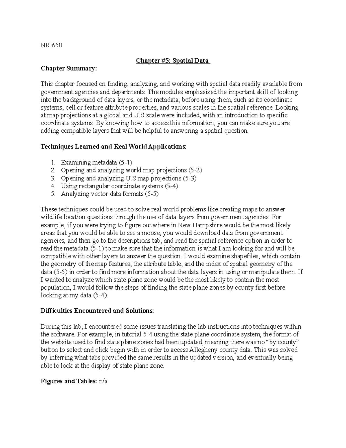 GIS Lab assignment - NR 658 Chapter #5: Spatial Data Chapter Summary ...