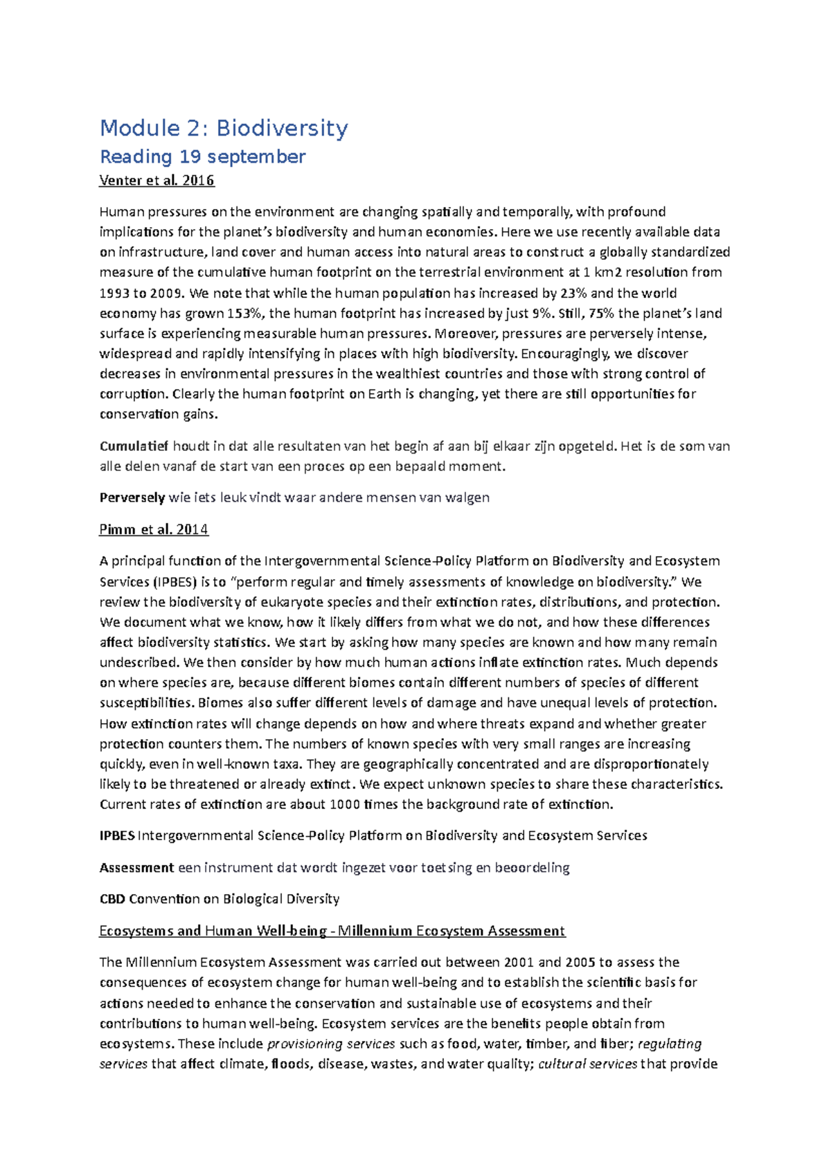 Module 2: Biodiversity, samenvatting - Module 2: Biodiversity Reading ...