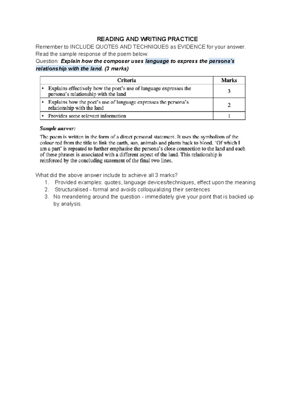 Reading AND Writing Practice - READING AND WRITING PRACTICE Remember to ...