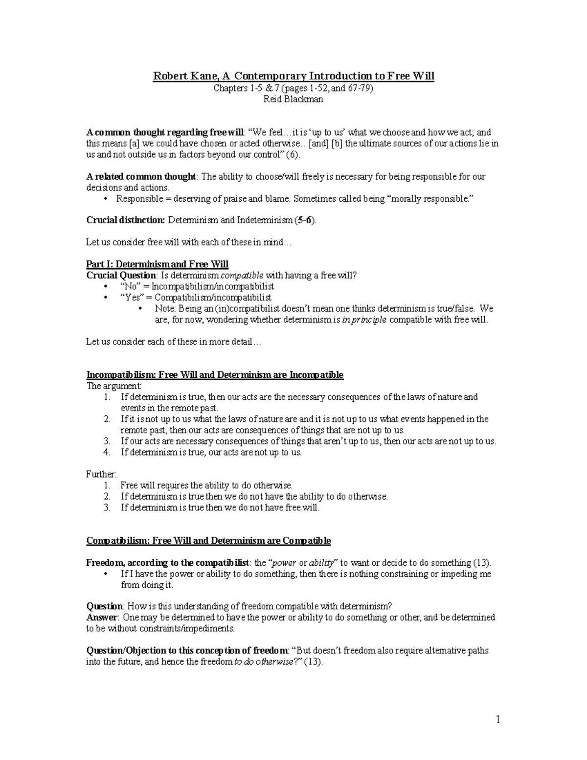 Determinism and Compatibilism - Robert Kane, A Contemporary ...