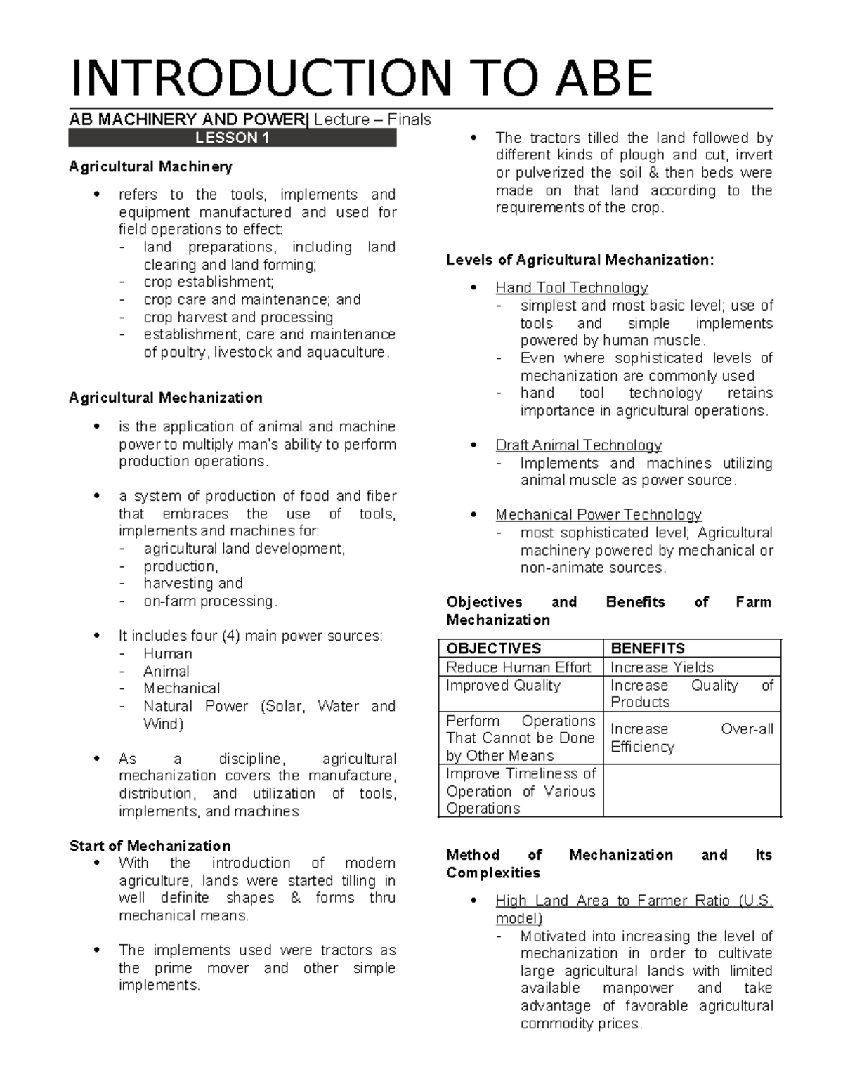 AB Machinery AND Power Transes - INTRODUCTION TO ABE AB MACHINERY AND ...