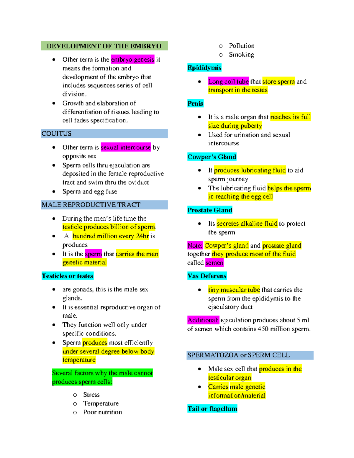 Module 1&2 Fertilization and Embryology Lecture Notes - DEVELOPMENT OF ...