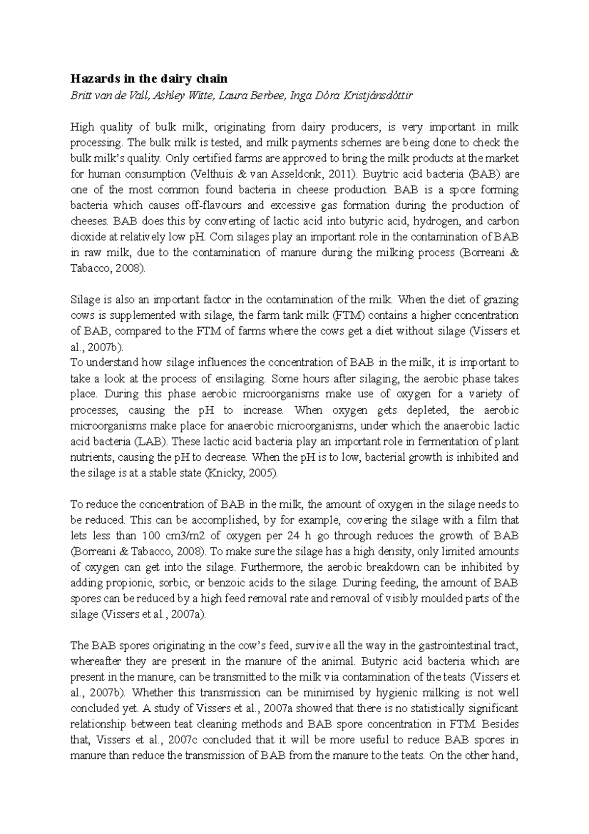 Hazards in the dairy chain - Hazards in the dairy chain Britt van de ...