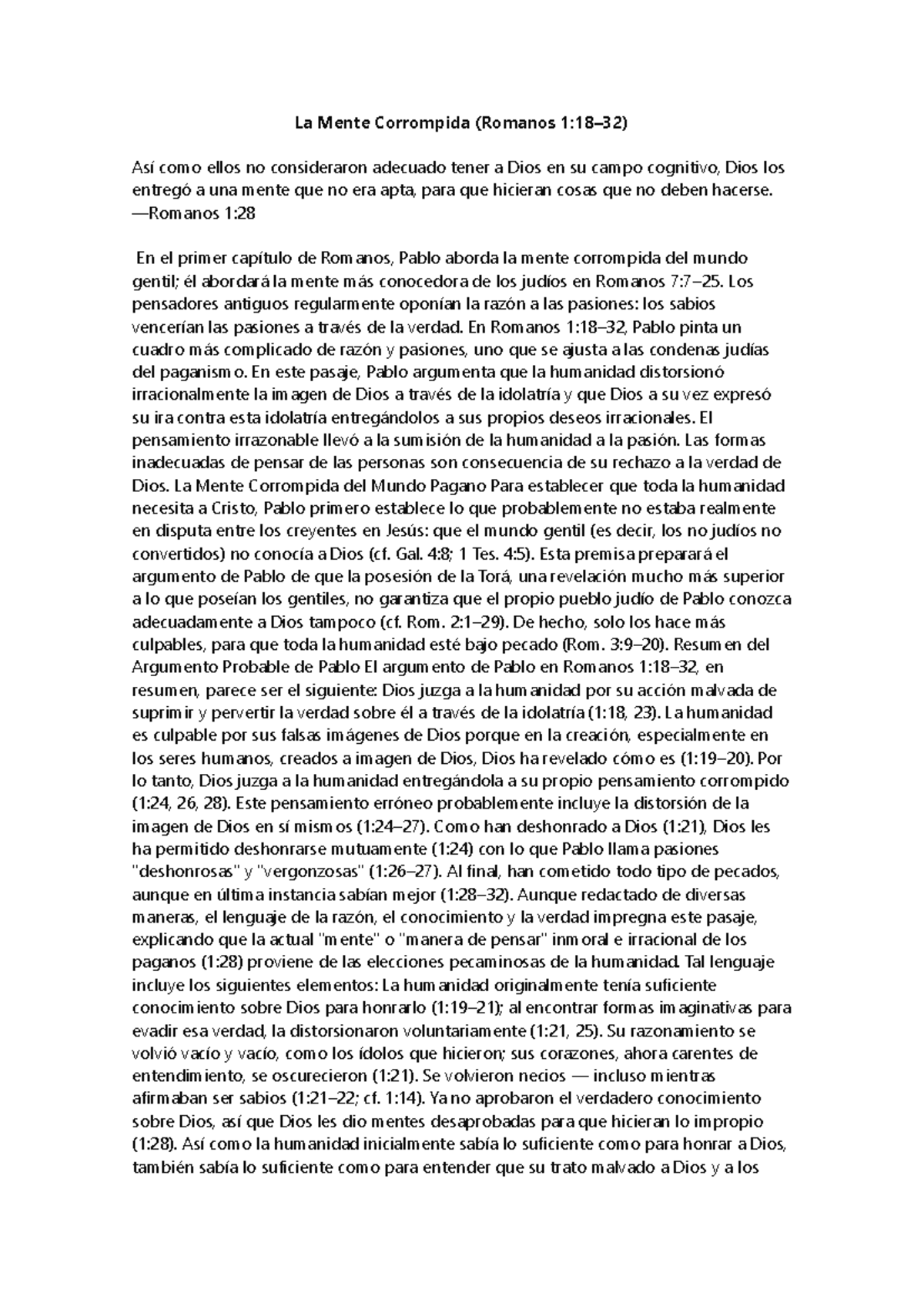Capitulo 1 - Investigación - La Mente Corrompida (Romanos 1:18–32) Así ...