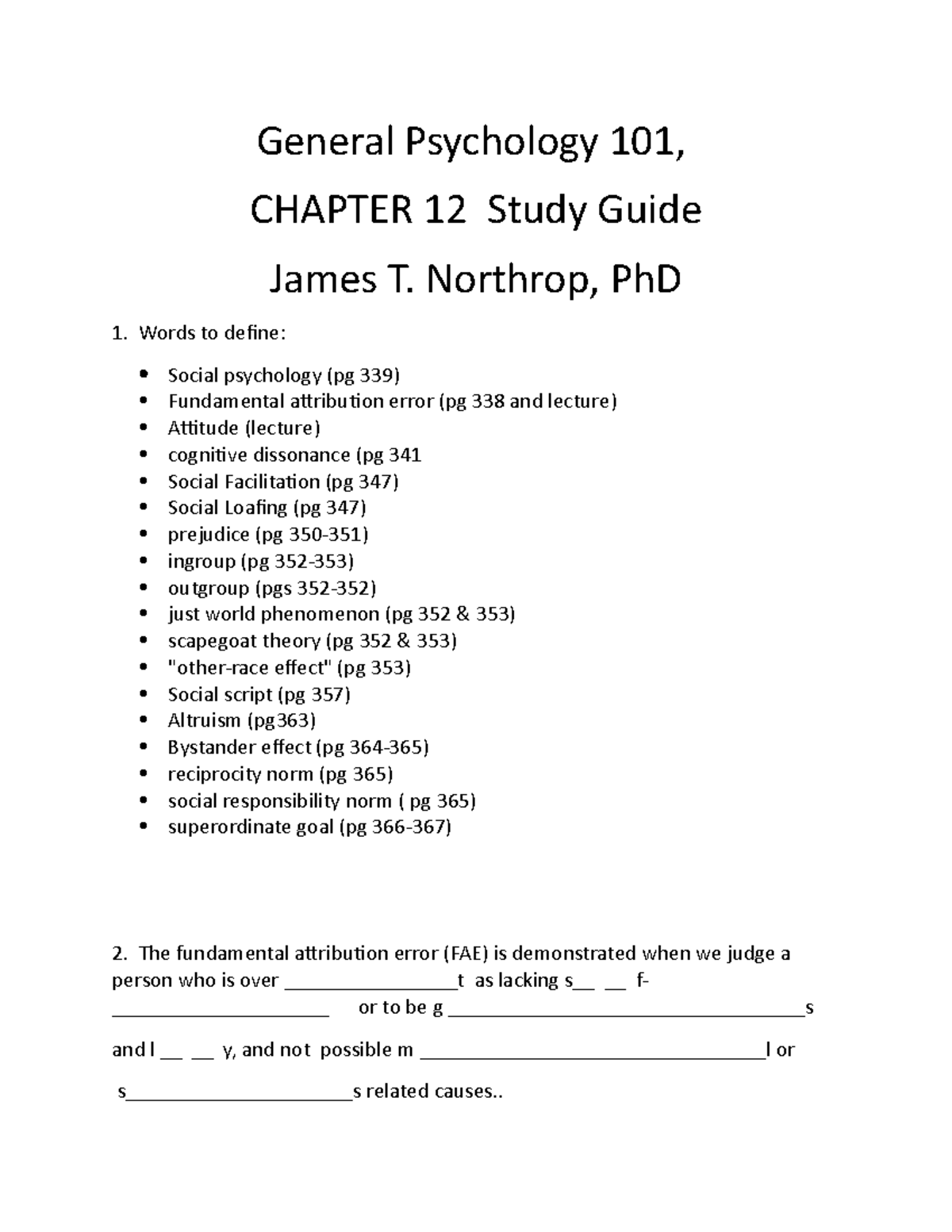 Chapter 12 Study guides Sp 16 - General Psychology 101, CHAPTER 12 ...