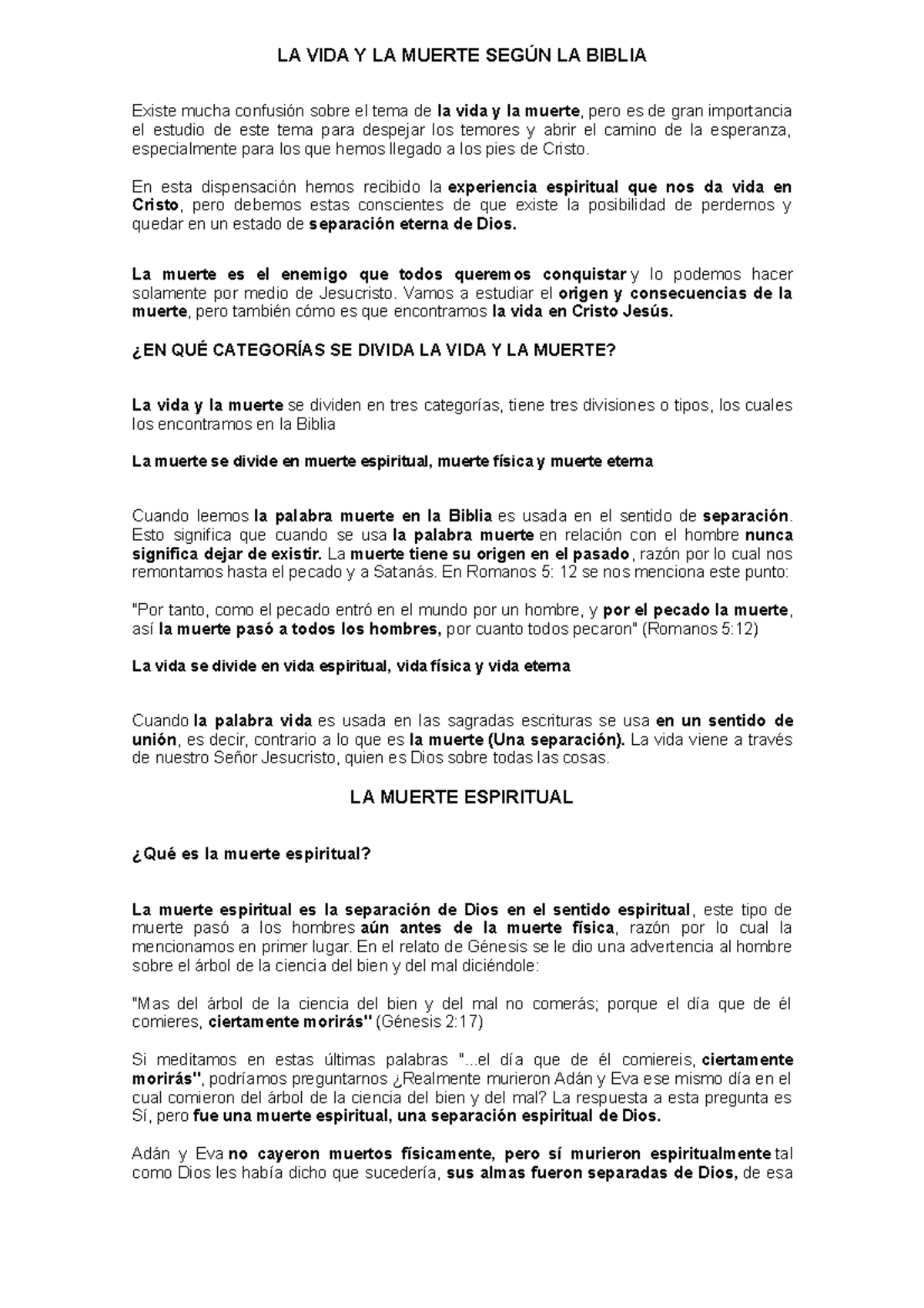 LA VIDA Y LA Muerte Según LA Biblia - LA VIDA Y LA MUERTE SEGÚN LA ...