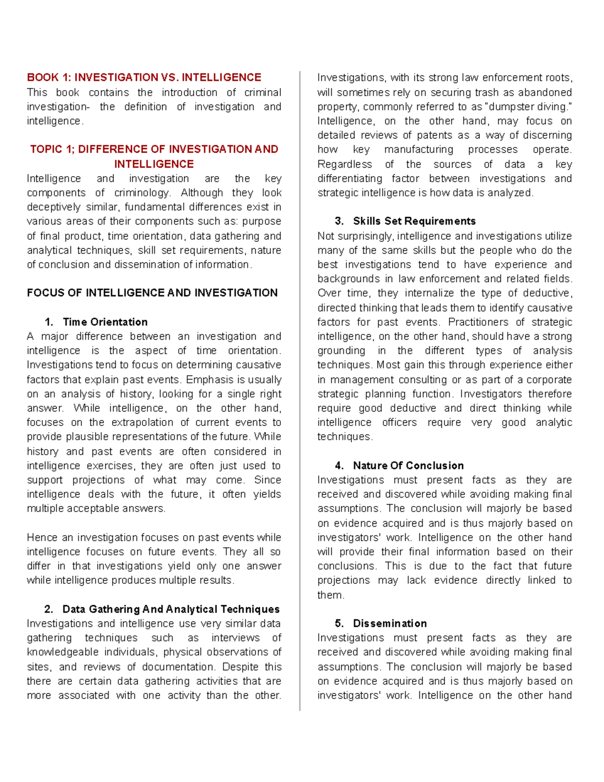 (ivestigation, informer, intellegence) - BOOK 1: INVESTIGATION VS ...