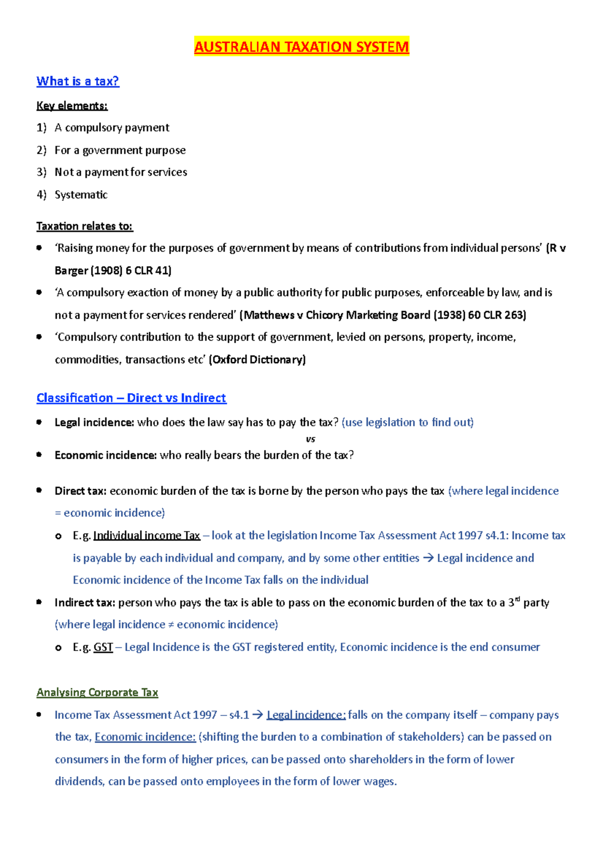 Lec - Australian Taxation System - AUSTRALIAN TAXATION SYSTEM What is a ...